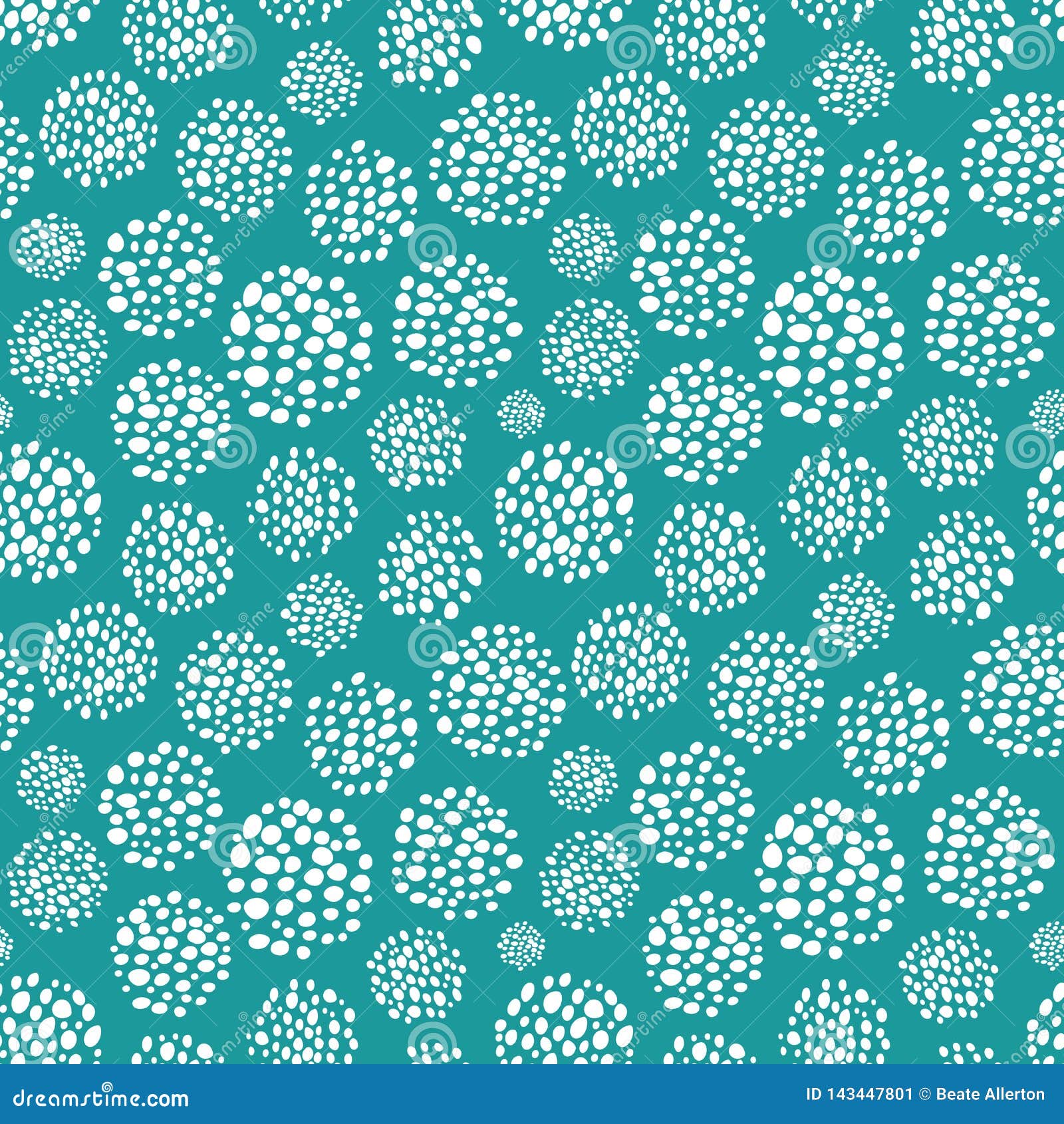 White Hand Drawn Circular Paint Dots with Fresh Vibe. Seamless High Contrast Vector Pattern on ...