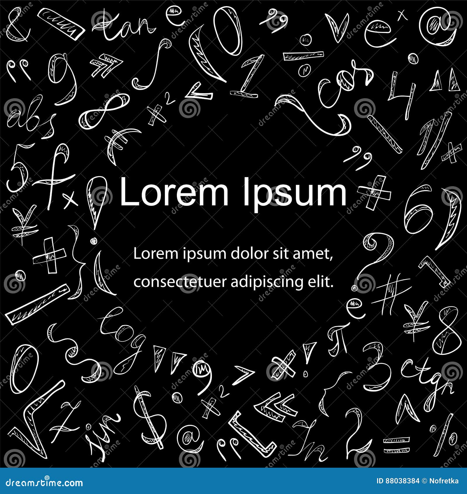 White Hand Drawn Doodle Symbols and Numbers. Scribble Mathematics Signs ...