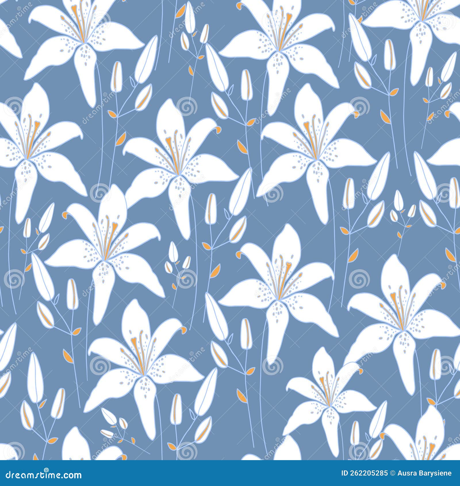 White Hand Drawn Lily Flowers Seamless Pattern. Stock Vector ...