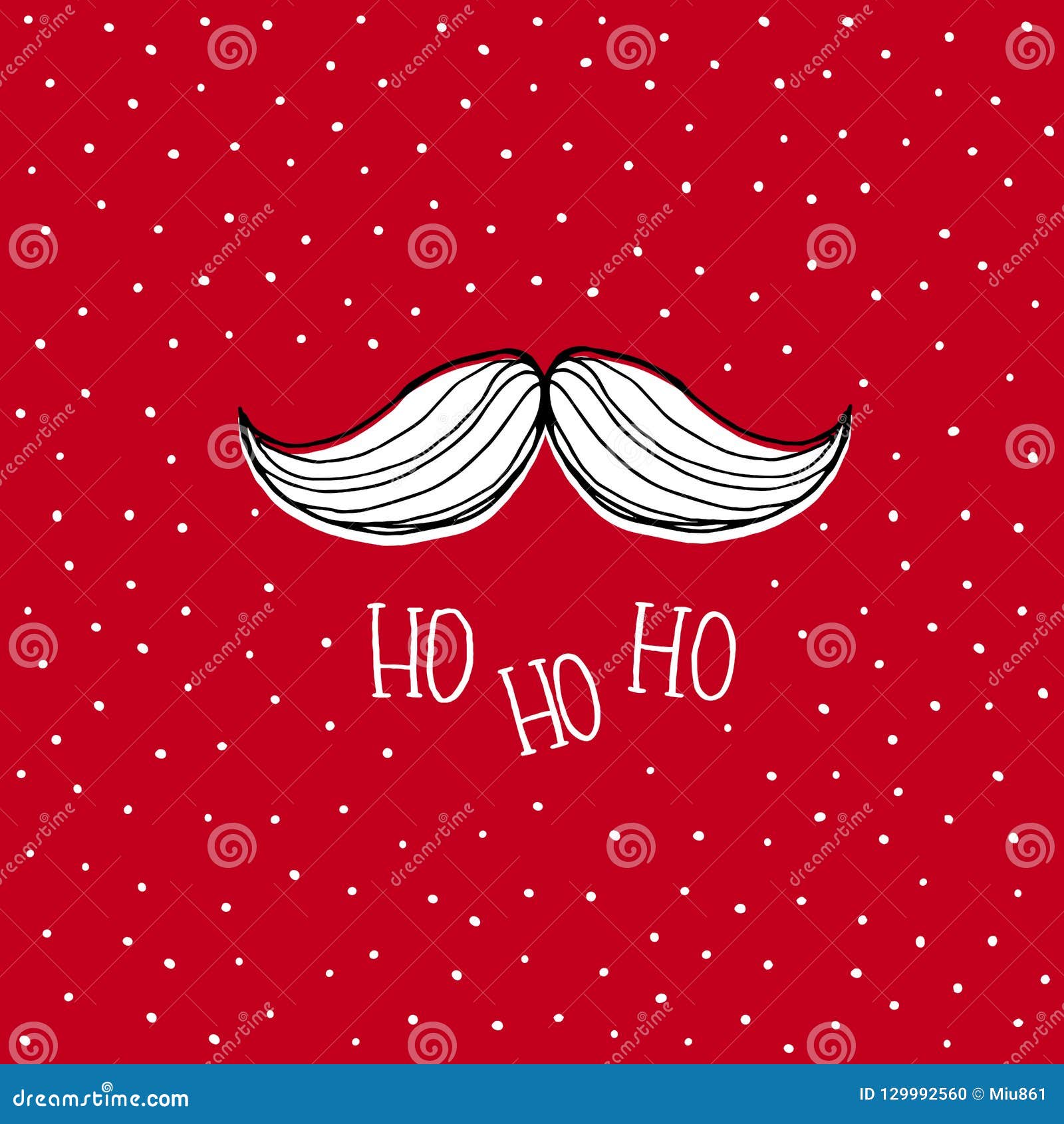 White Hand Drawn Santa Claus Moustache. Red Snowy Christmas Vector Card ... White Hand Drawn Santa Claus Moustache. Red Snowy Christmas Vector Card ...