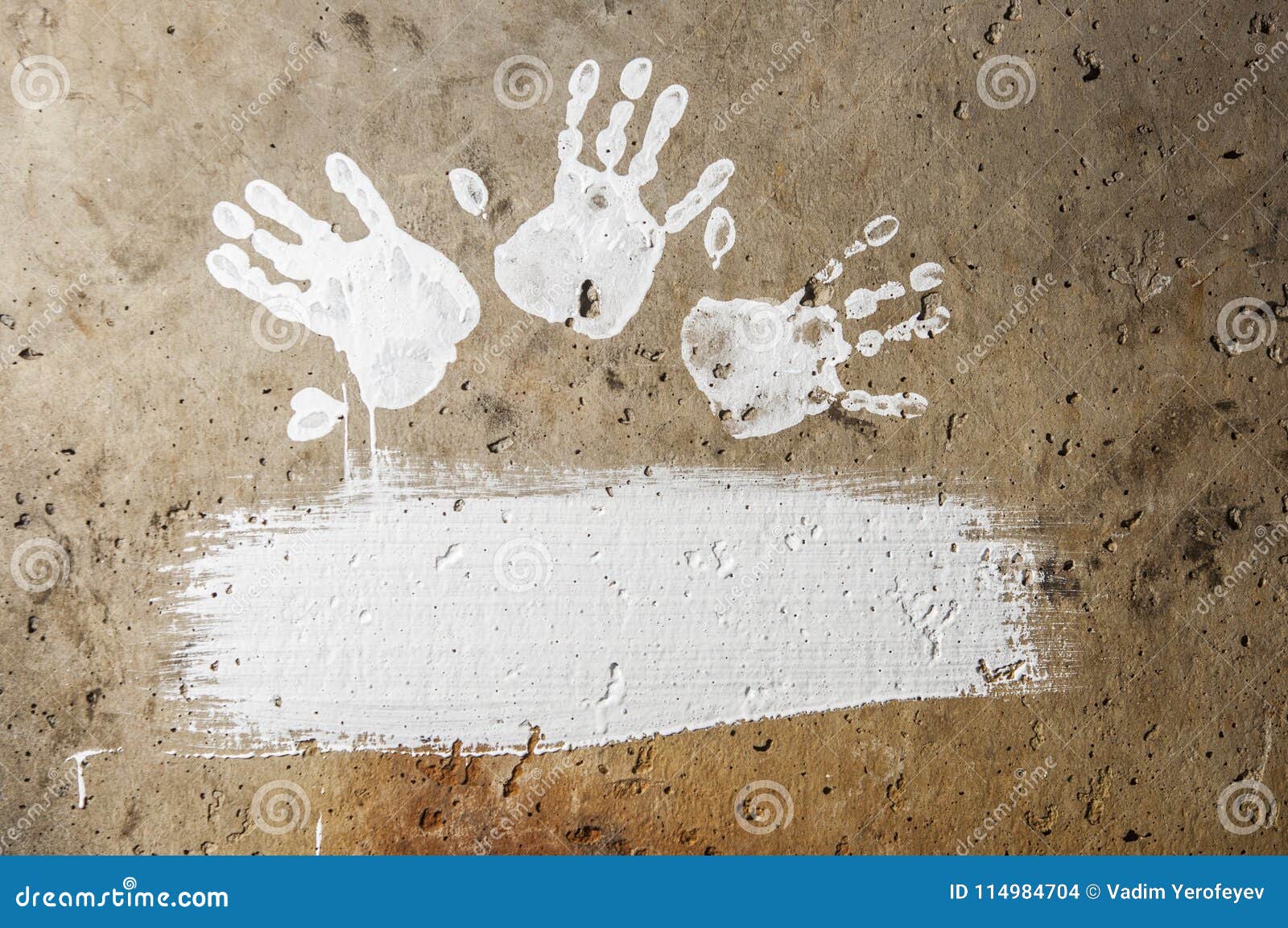 White Hand Paint Prints on Dark Rough Wall Stock Photo - Image of thumb ...