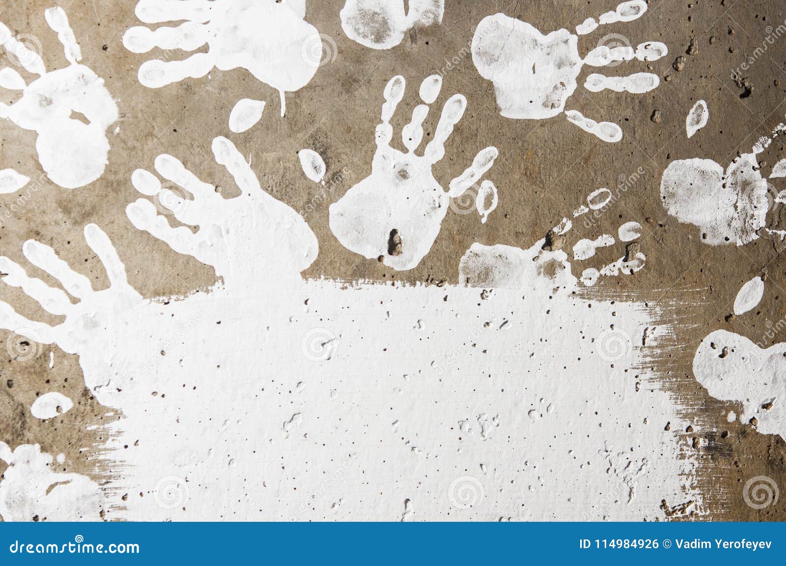 White Hand Paint Prints on Dark Rough Wall Stock Photo - Image of ...