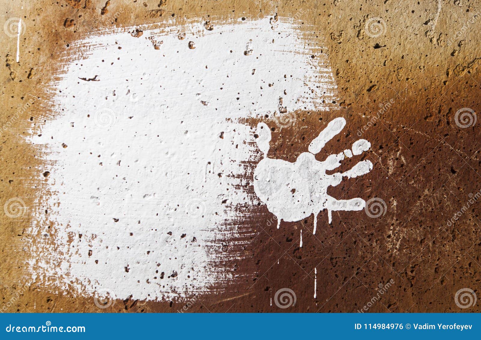 White Hand Paint Prints on Dark Rough Wall Stock Photo - Image of ...