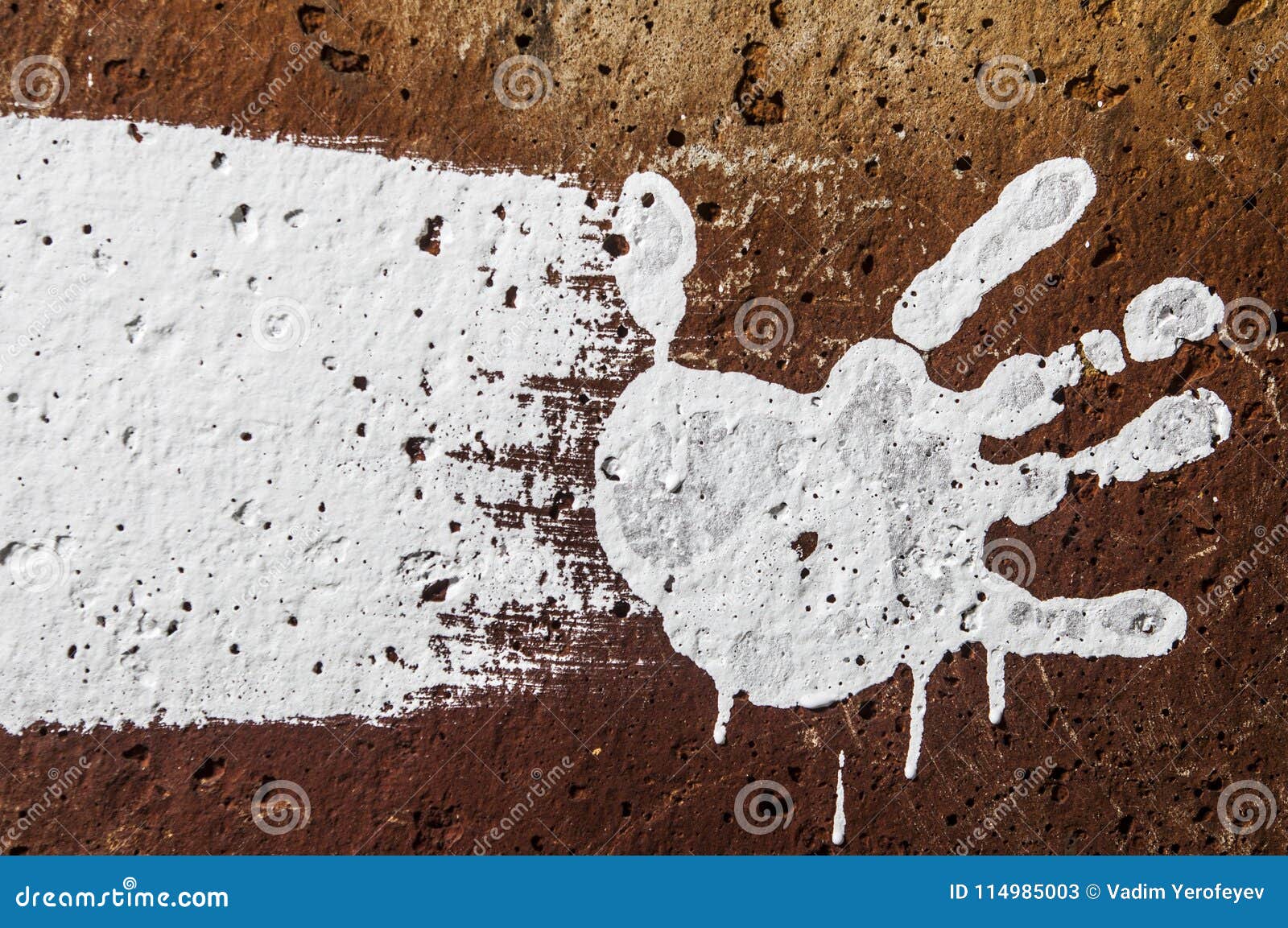 White Hand Paint Prints on Dark Rough Wall Stock Image - Image of ...