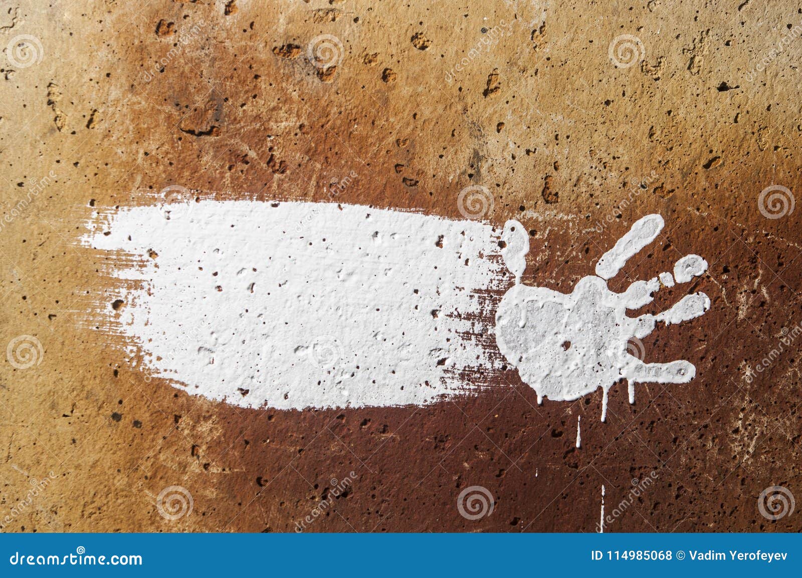 White Hand Paint Prints on Dark Rough Wall Stock Photo - Image of dirty ...