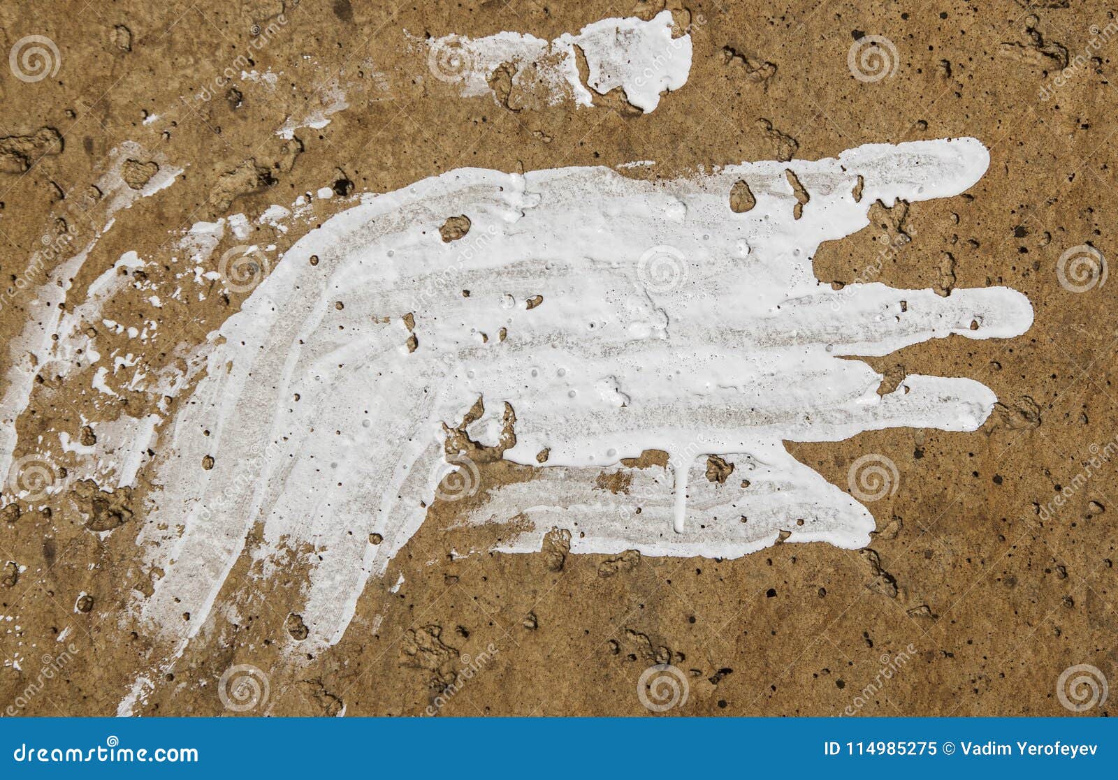 White Hand Paint Prints on Dark Rough Wall Stock Image - Image of ...