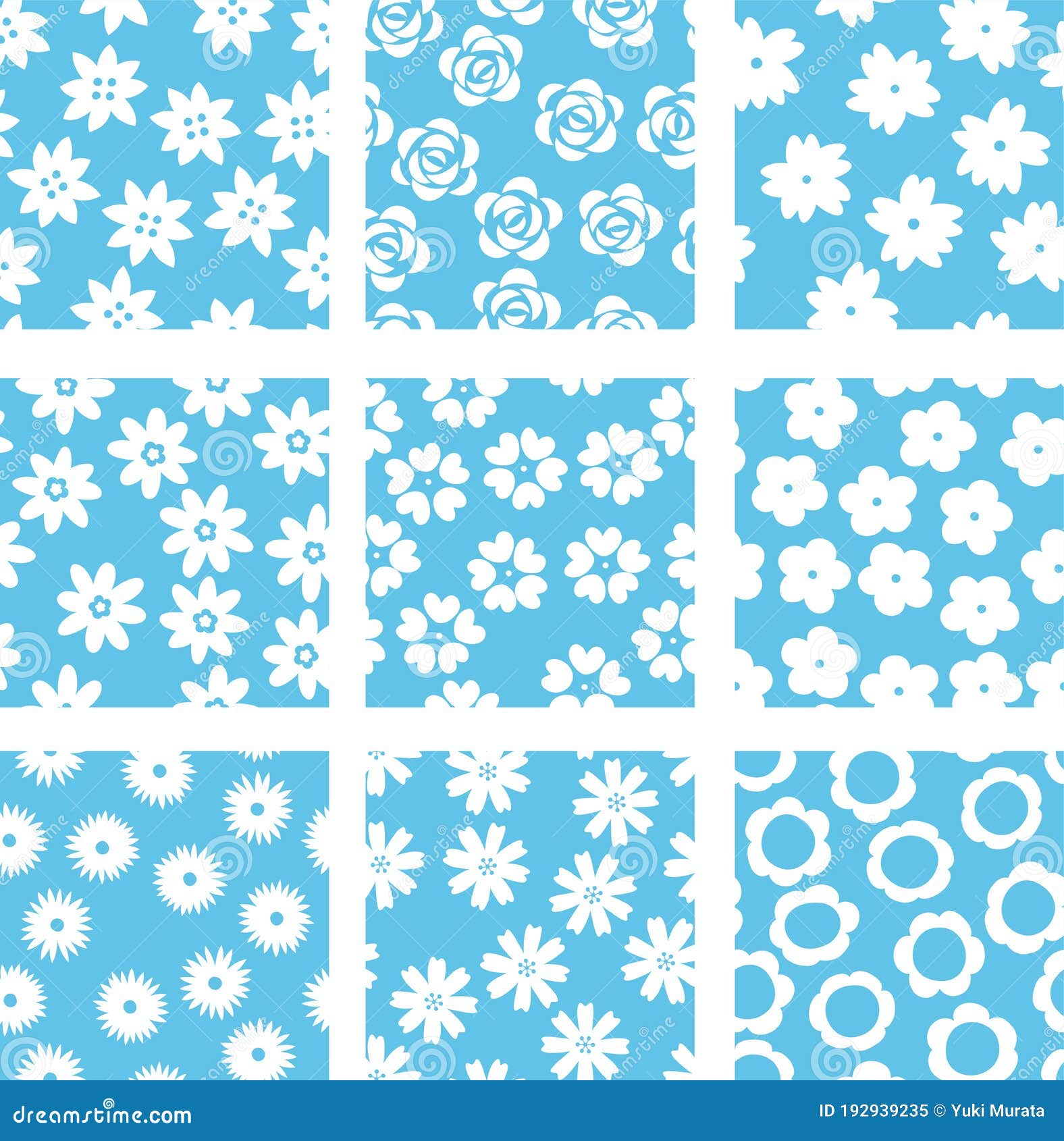 White Hand-painted Flower Pattern Variation Set Stock Illustration ...