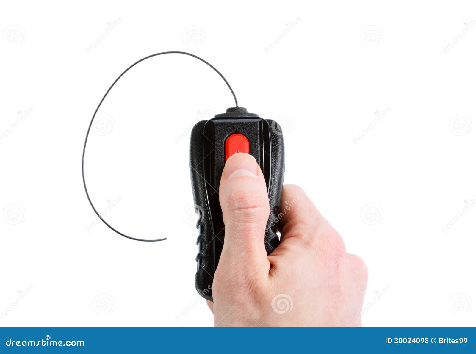 White Hand Pushing a Red Button on a Black Small Remote Control Stock ...