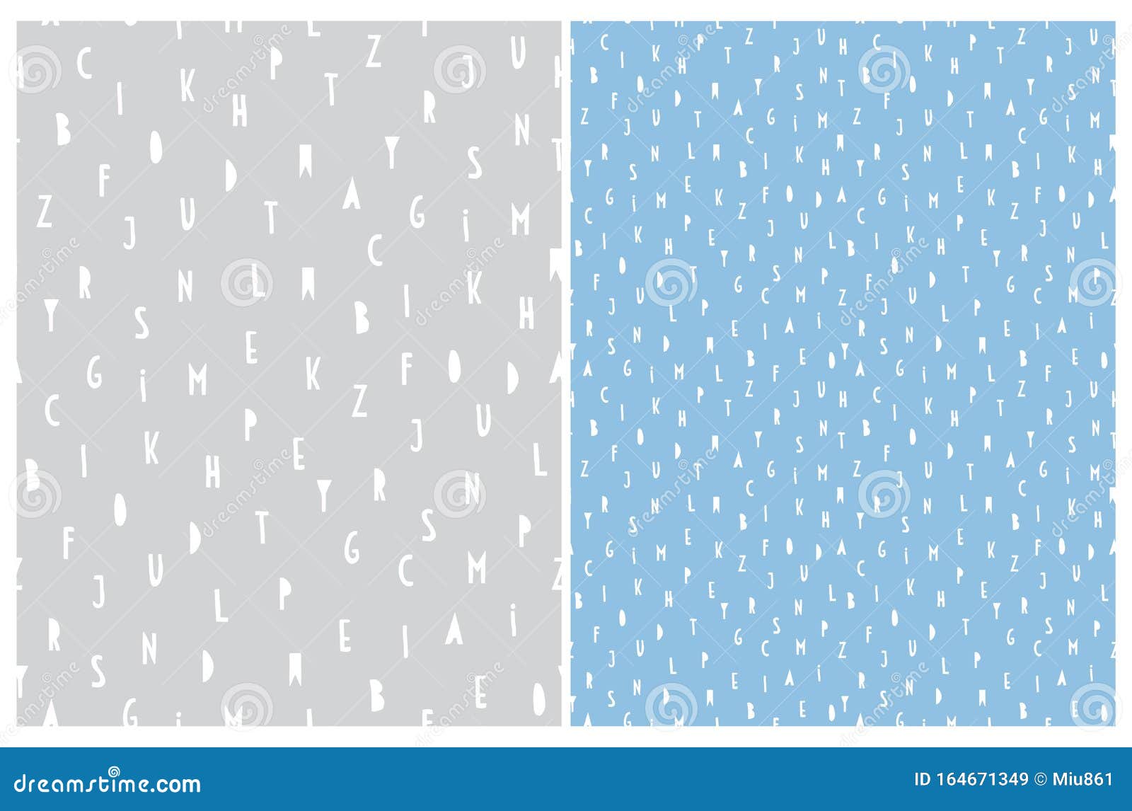 Lovely Gray and Blue Alphabet Seamless Vector Patterns. Stock Vector ...