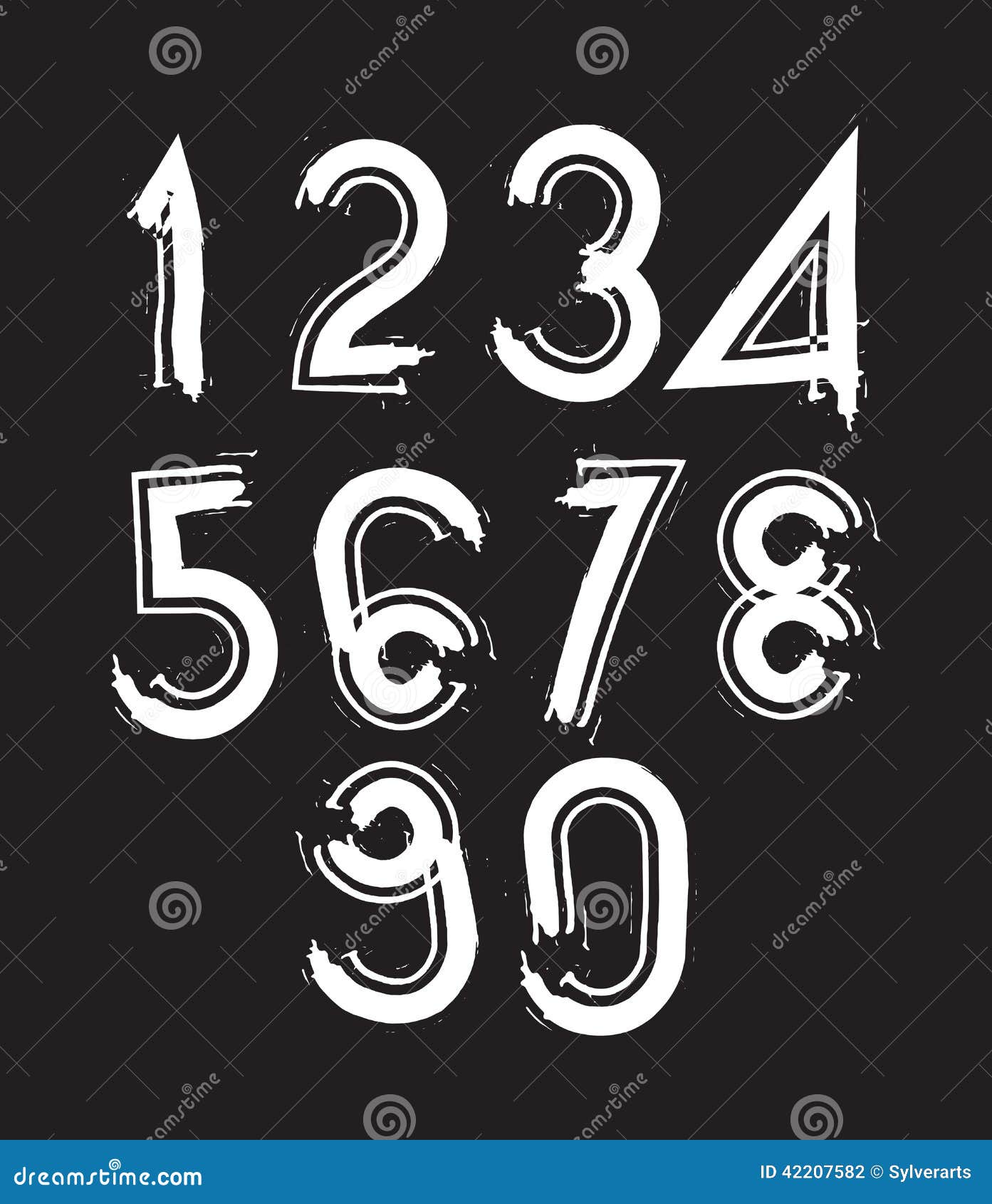 White Handwritten Numbers, Vector Doodle Brushed Figures, Hand-painted ...