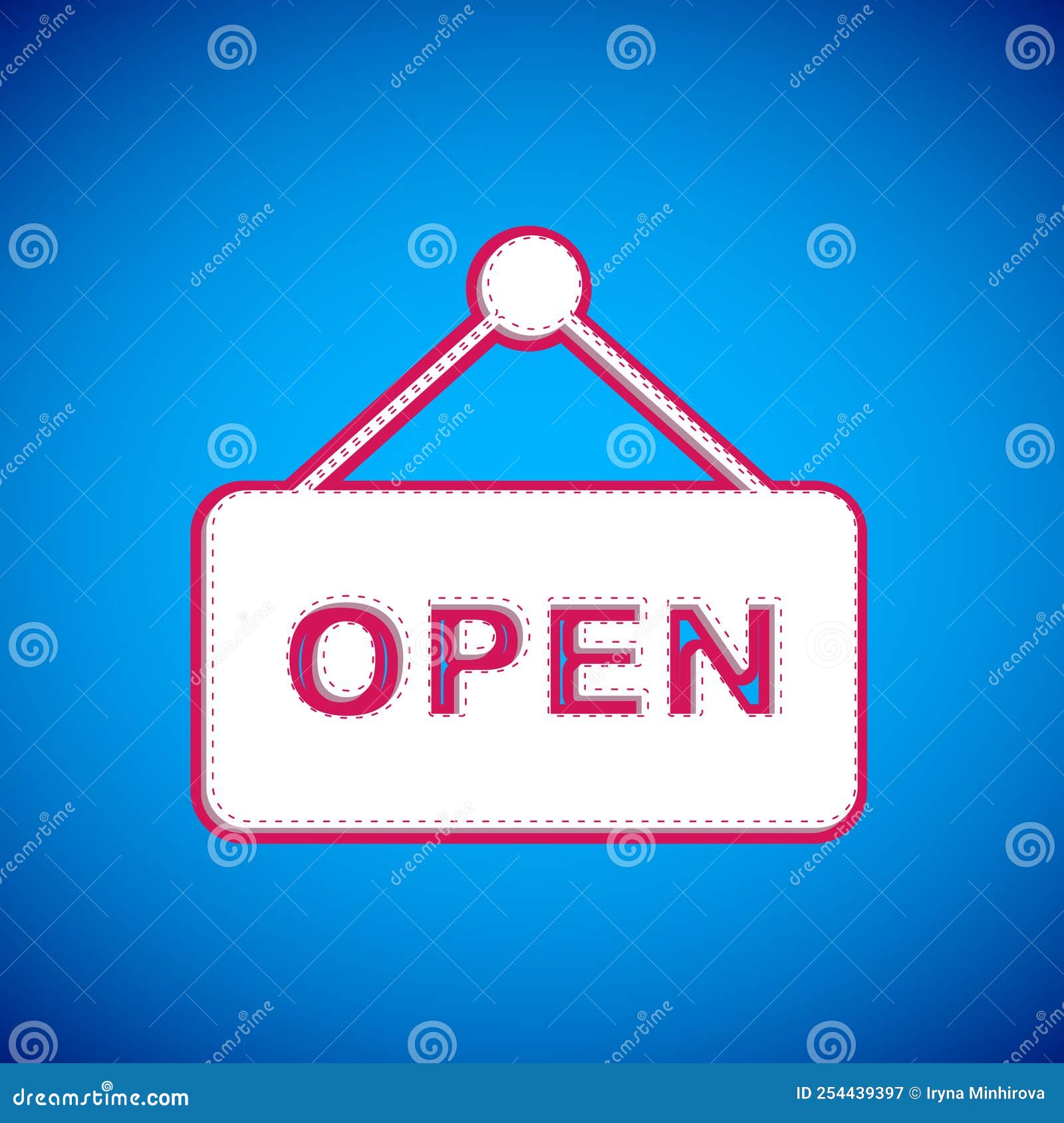 White Hanging Sign with Text Open Door Icon Isolated on Blue Background ...