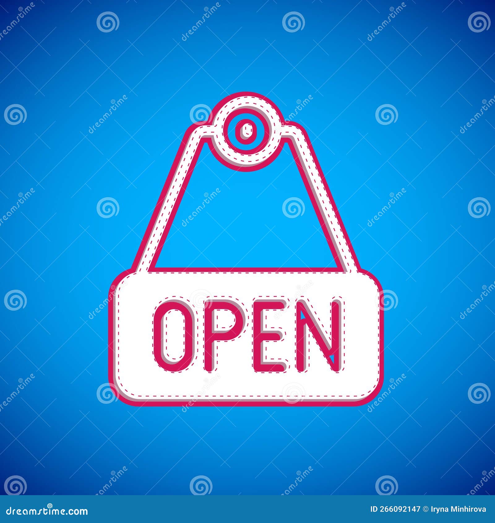 White Hanging Sign with Text Open Door Icon Isolated on Blue Background ...