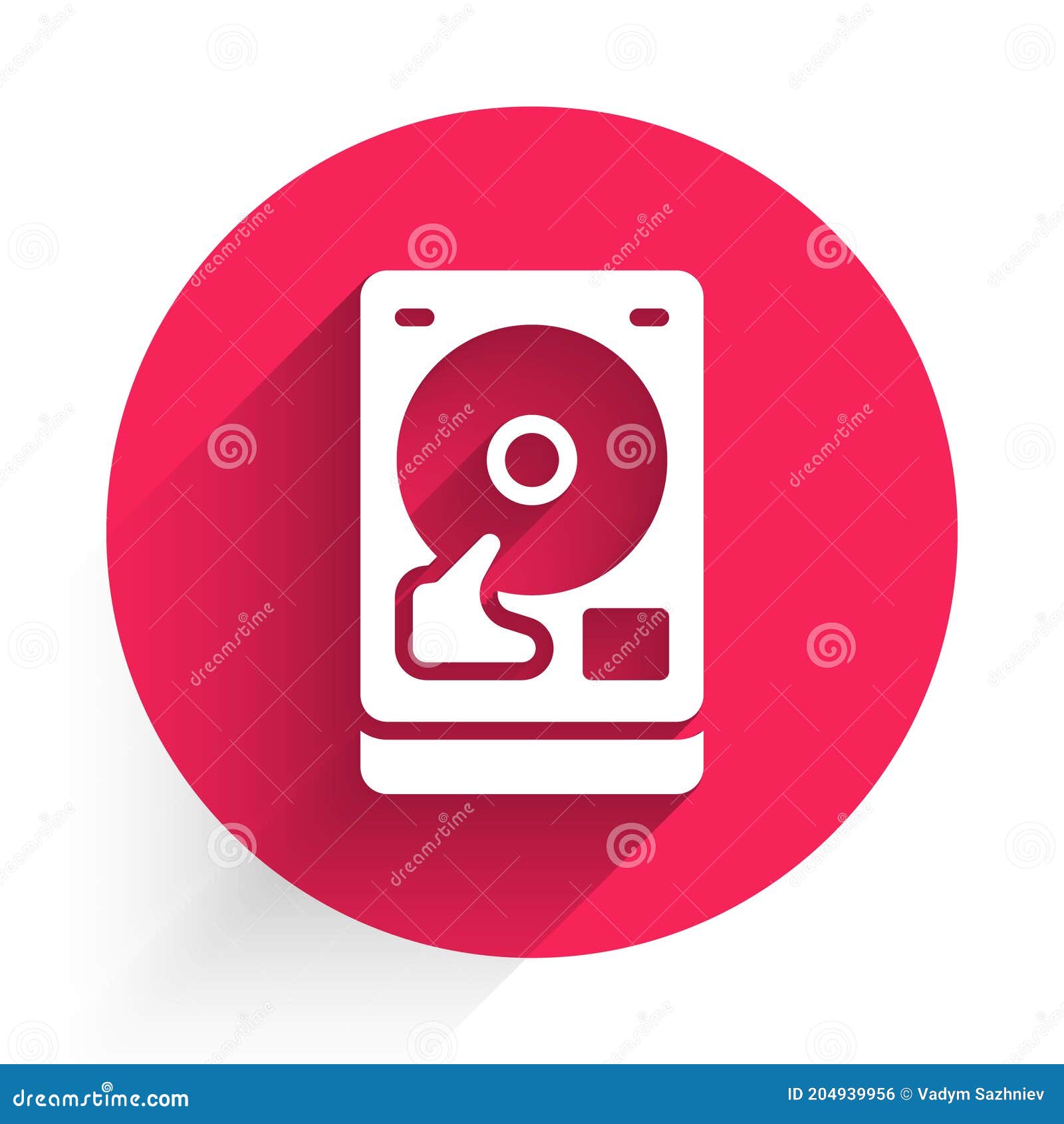 White Hard Disk Drive HDD Icon Isolated with Long Shadow Background ...