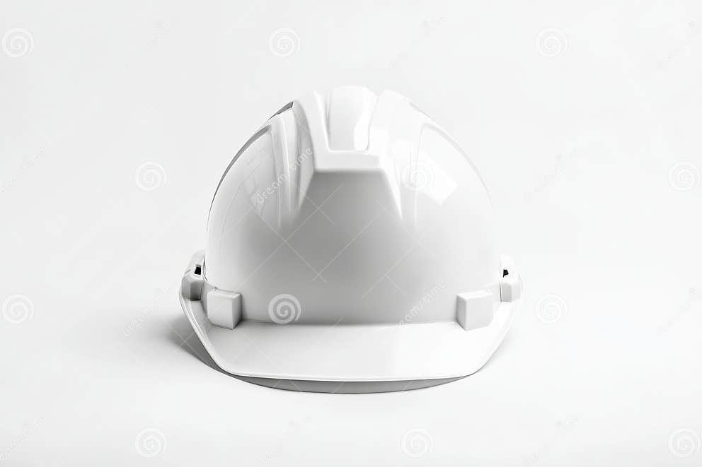 A White Hard Hat Positioned Upright on a Plain Background, Symbolizing ...