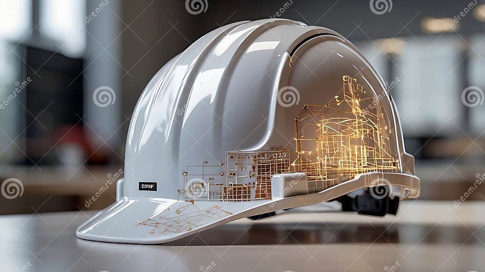 Hard Hat Design Showing Building Blueprint Inside Stock Illustration - Illustration of structure ...