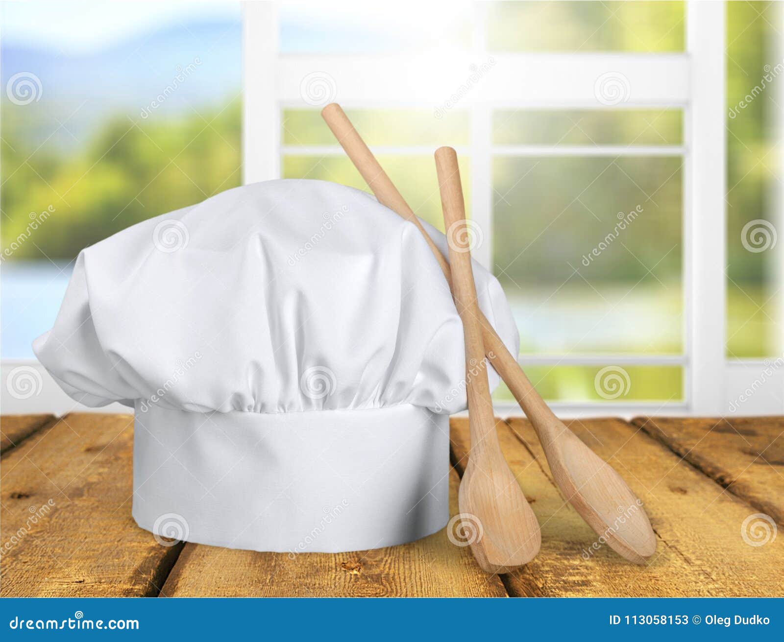 White Chef Hat and Utensils on Table Stock Image - Image of equipment ...