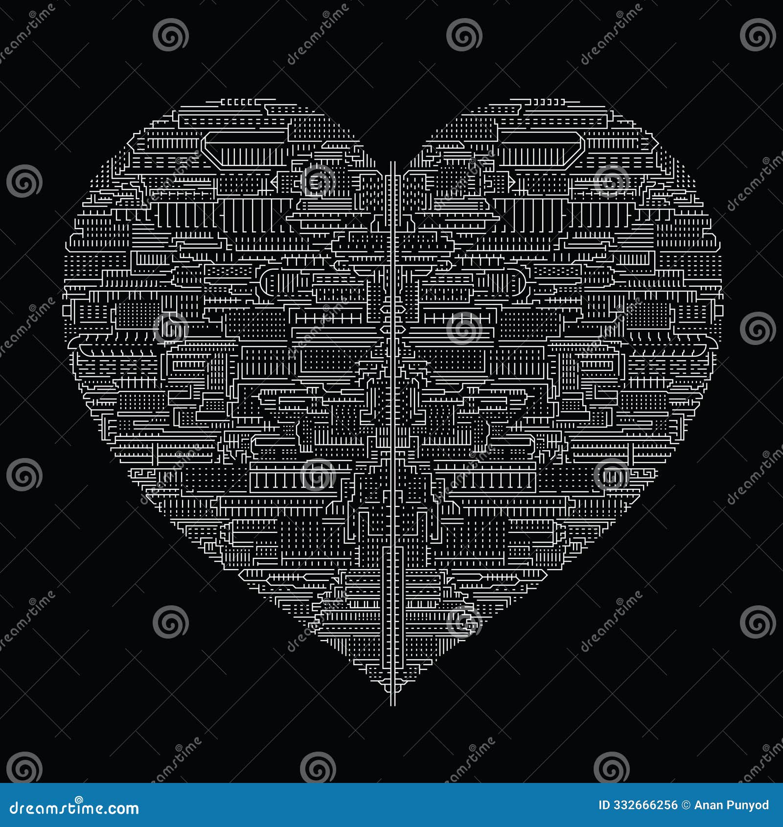 White Heart Abstract Line Cityscape Texture Art on Black Background ...