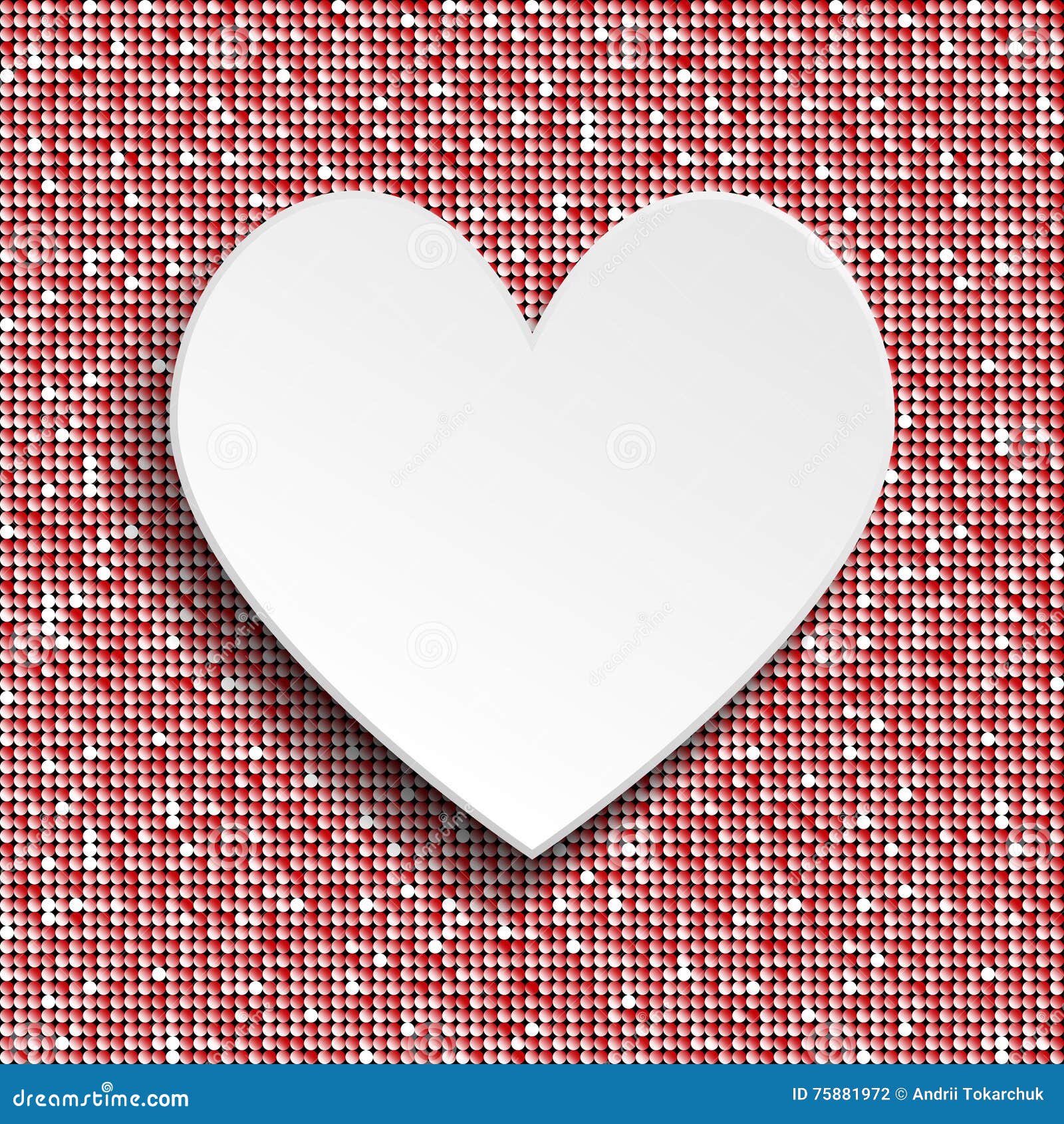 White Heart Button on Red Sequin Background. Stock Vector ...