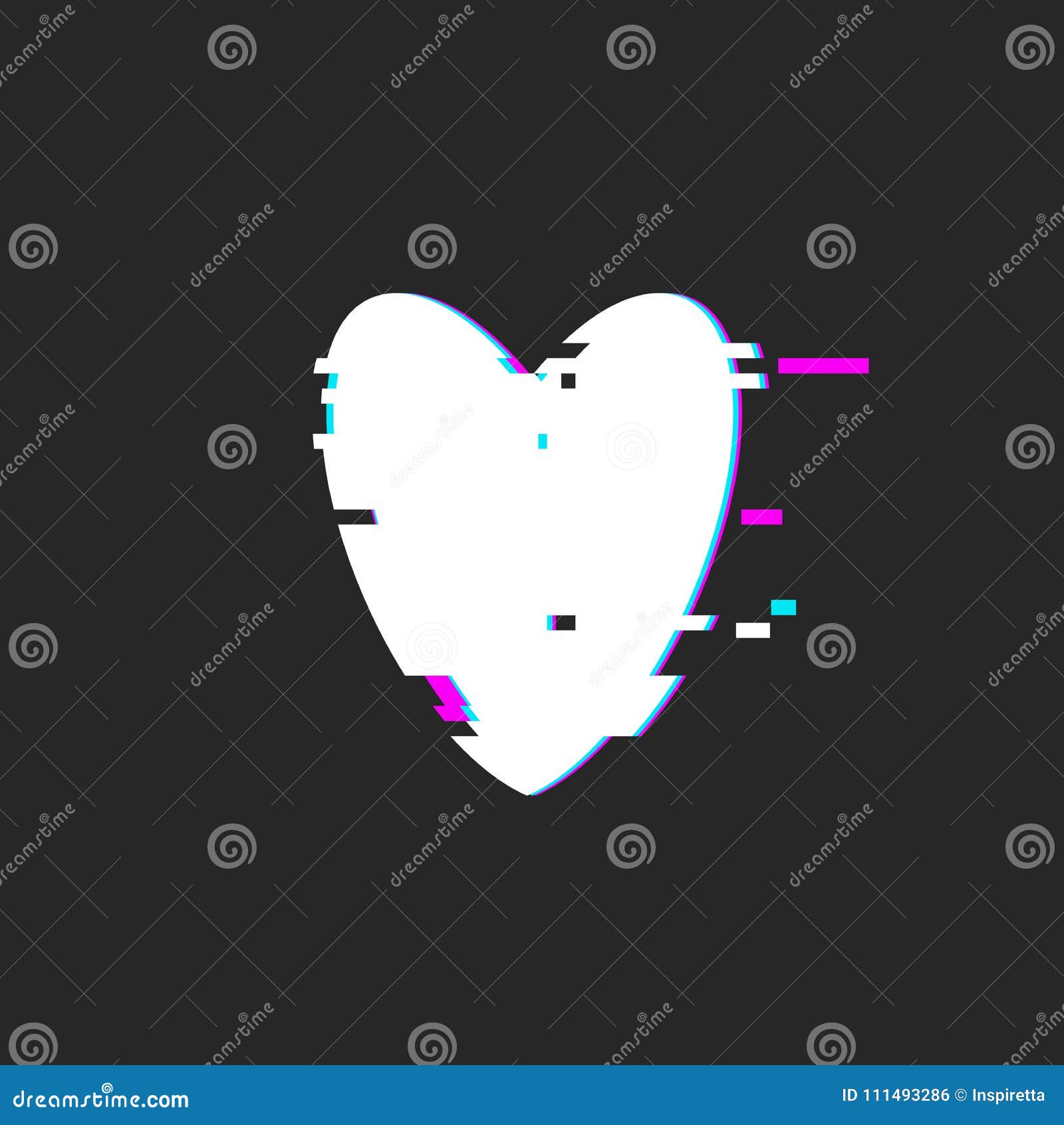 White Heart Shape with Glitch Effect on Black Background. Vector Stock ...