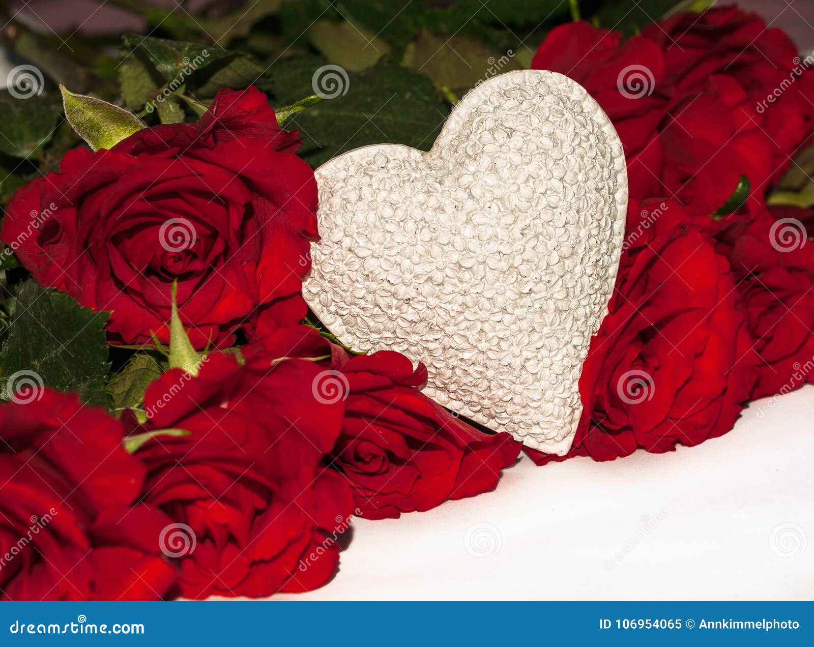 White Heart with Bright Red Roses Stock Image - Image of object ...