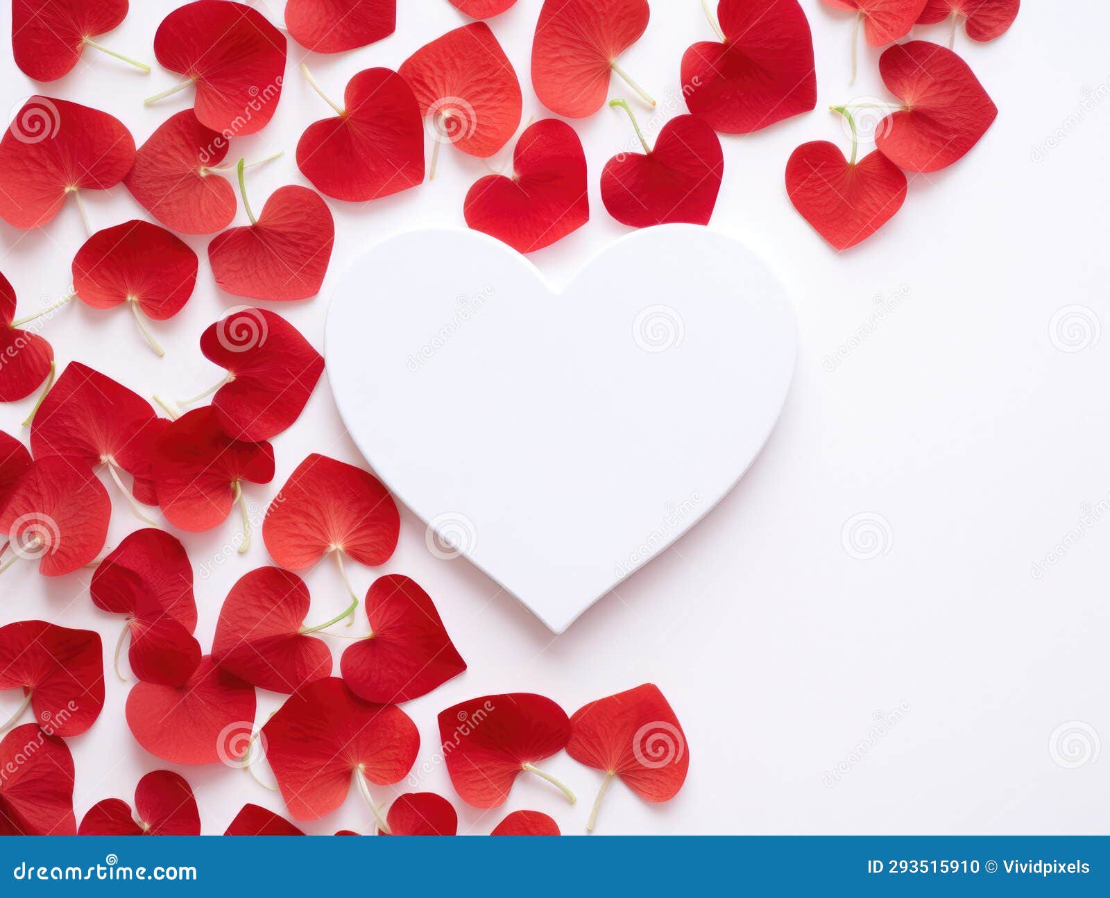 White Heart Surrounded by Small Red Heart Shaped Leaves on White ...