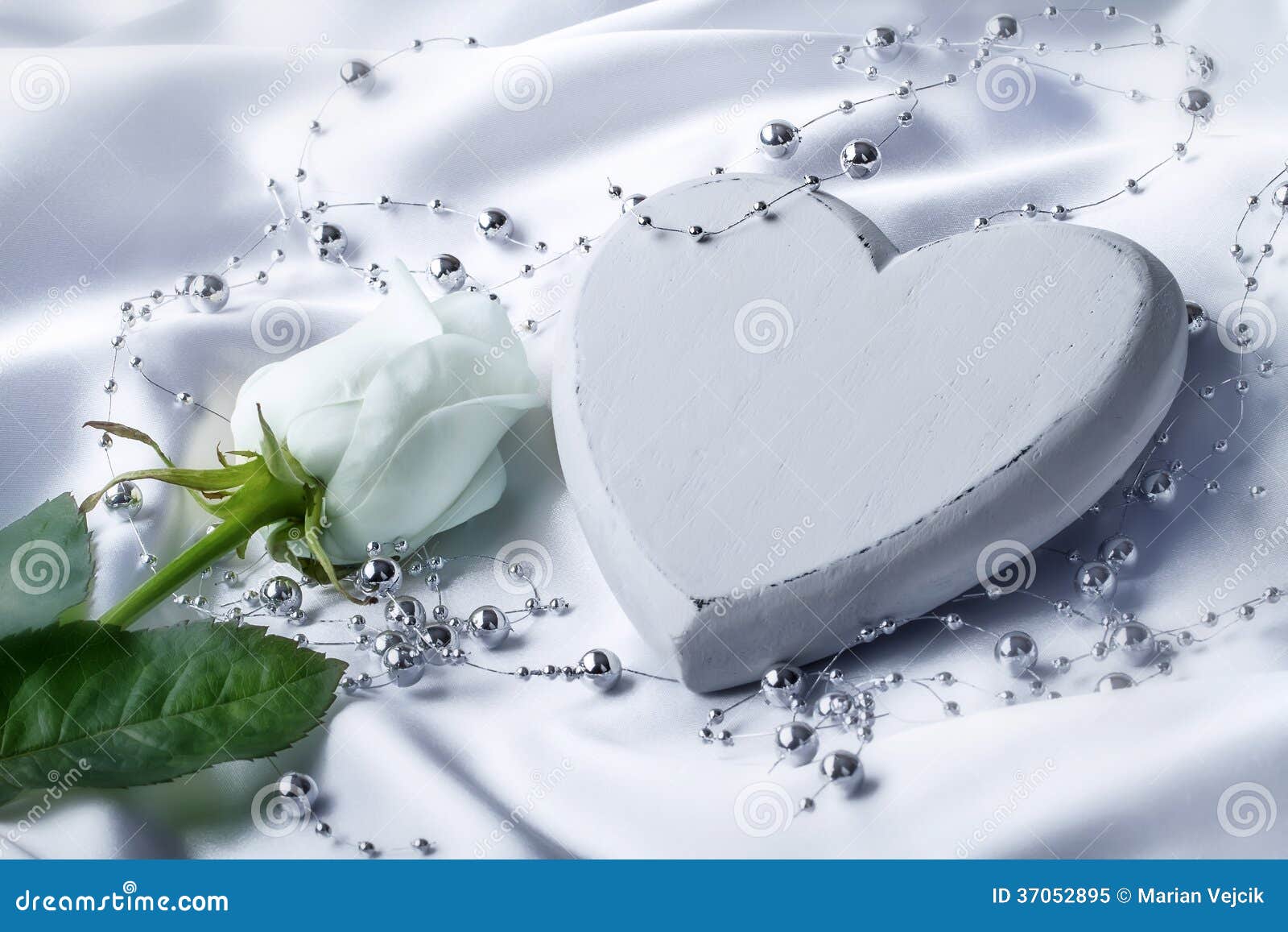 White Heart with White Rose Stock Image - Image of creative, chrome ...