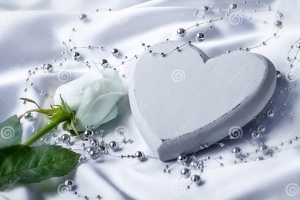 White Heart with White Rose Stock Image - Image of creative, chrome ...