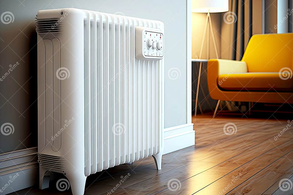 White Heating Radiator on Legs with Temperature Controller Stock ...