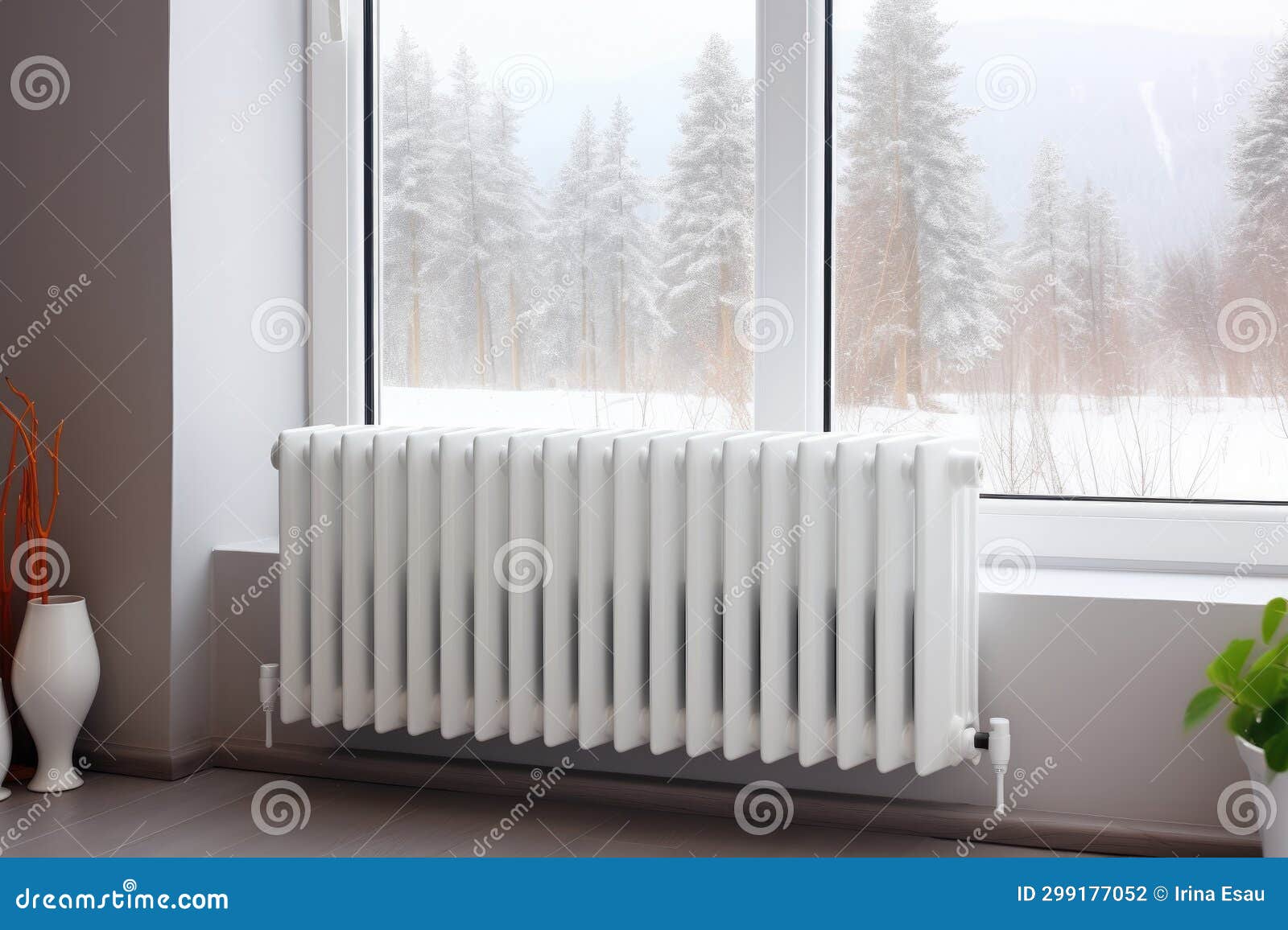 White Heating Radiator Under the Window in Winter Stock Photo - Image ...