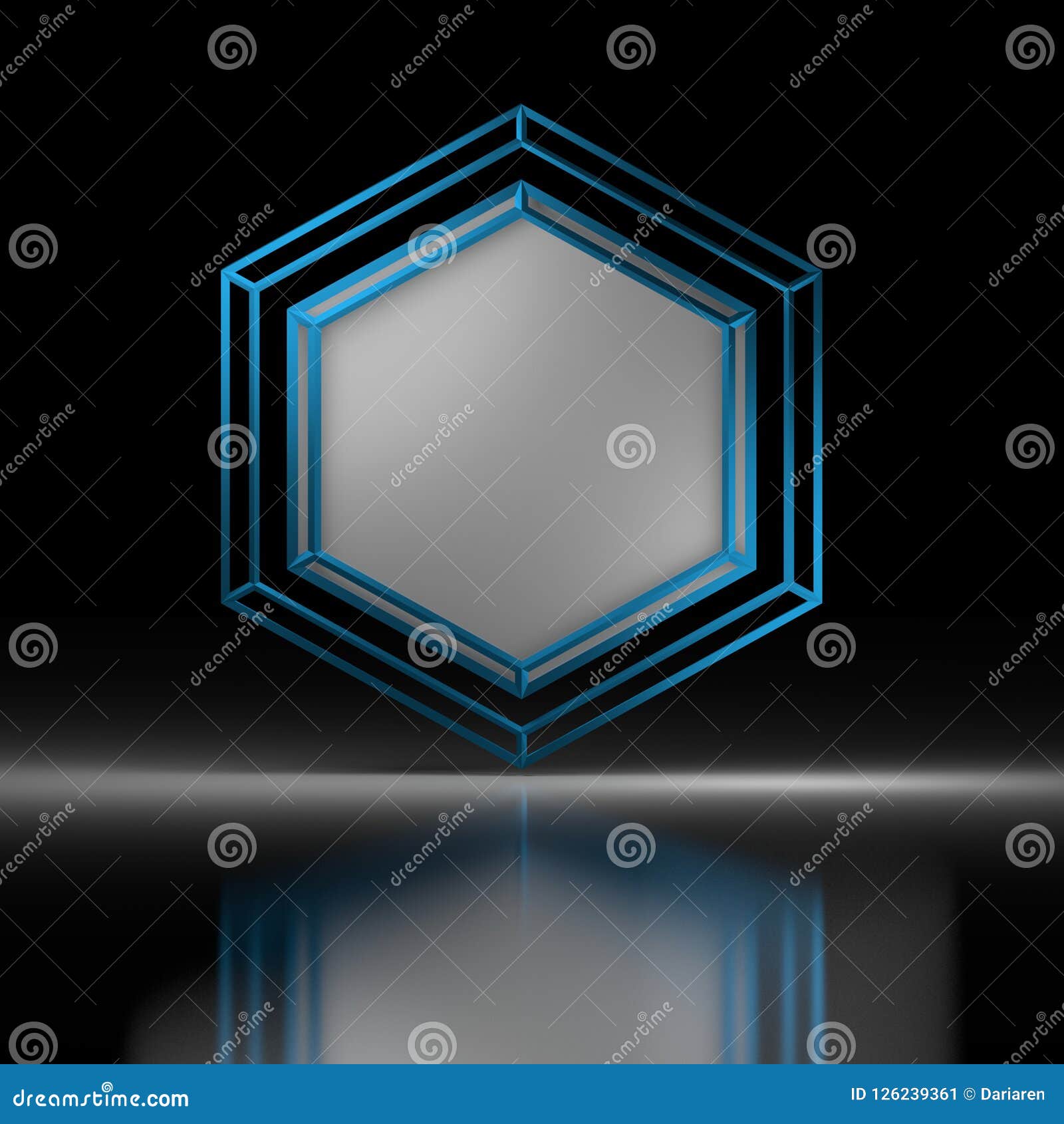 White Hexagon with Blue Wireframe on Black Background. Stock Image ...