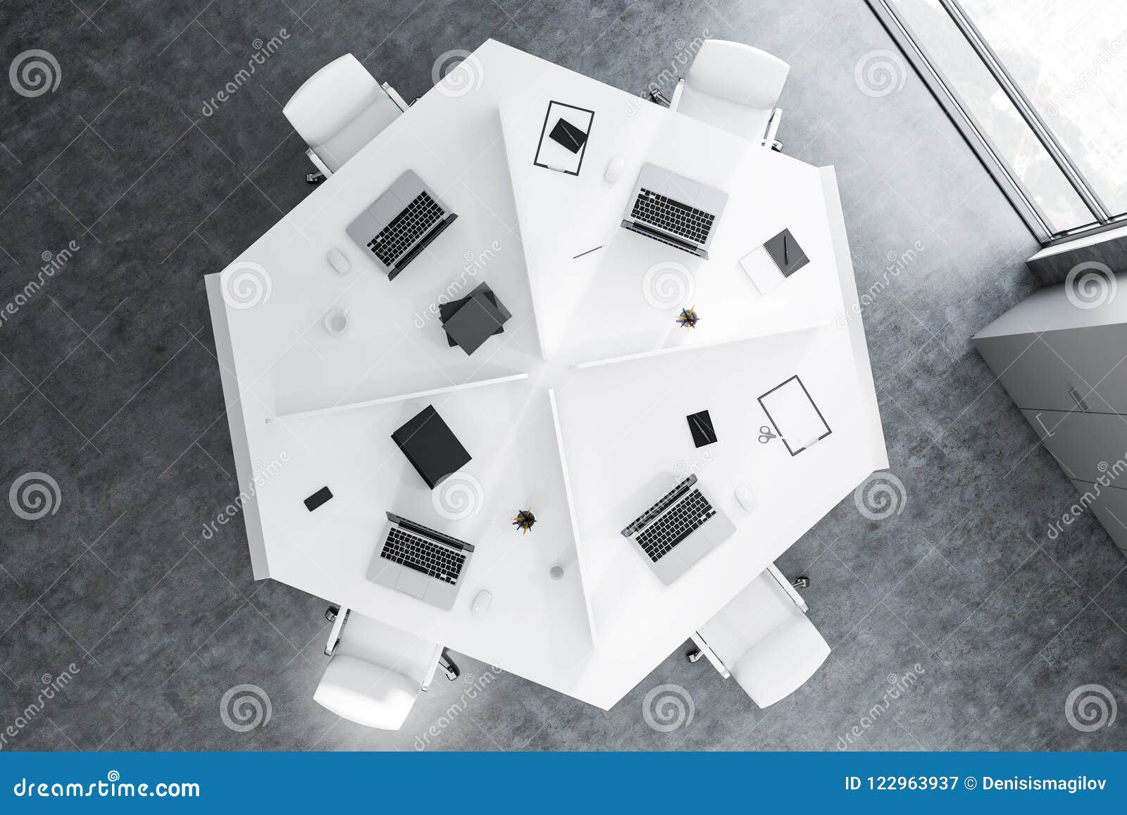 White Hexagon Office Table Top View Stock Illustration - Illustration ...