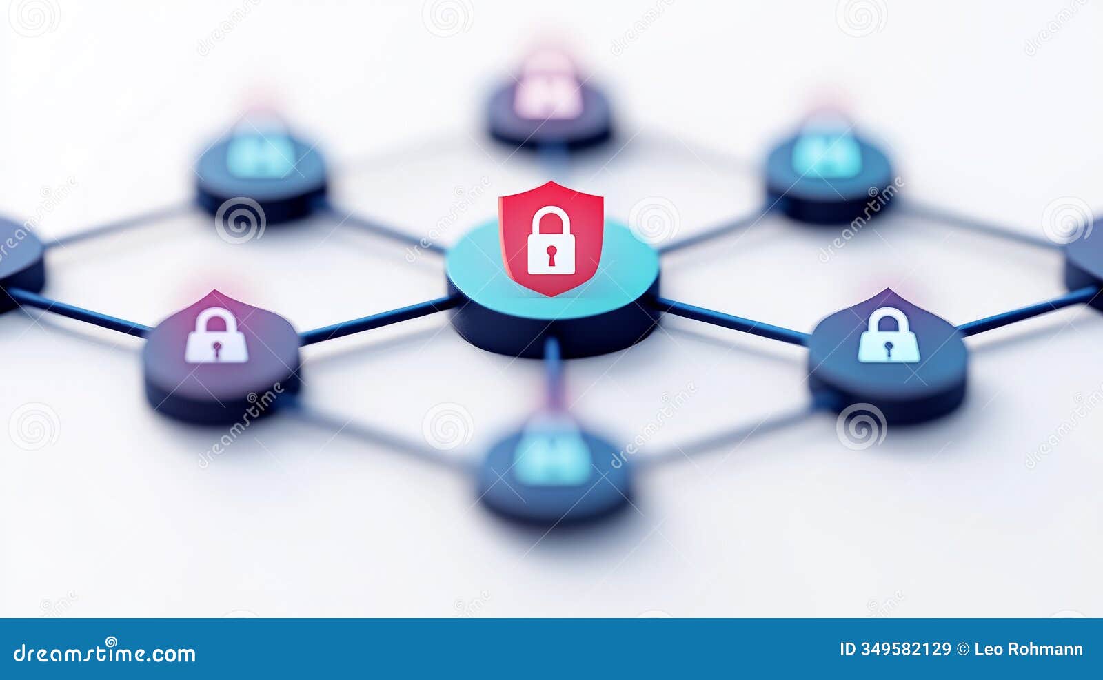White Hexagonal Grid of Shield Icons with Red Locks, Representing ...