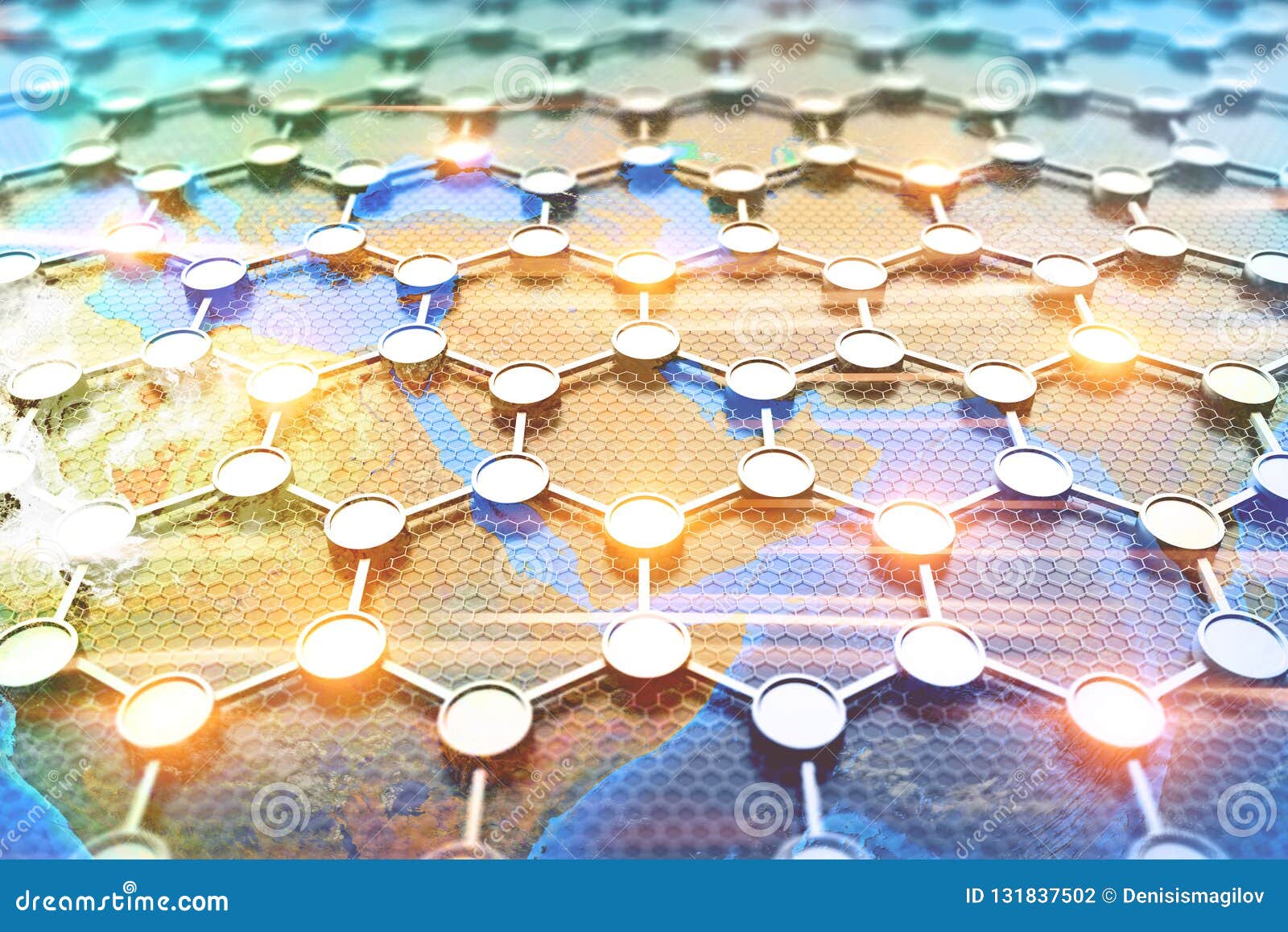 White Hexagonal Mesh on Earth, Connection Stock Photo - Image of friend ...