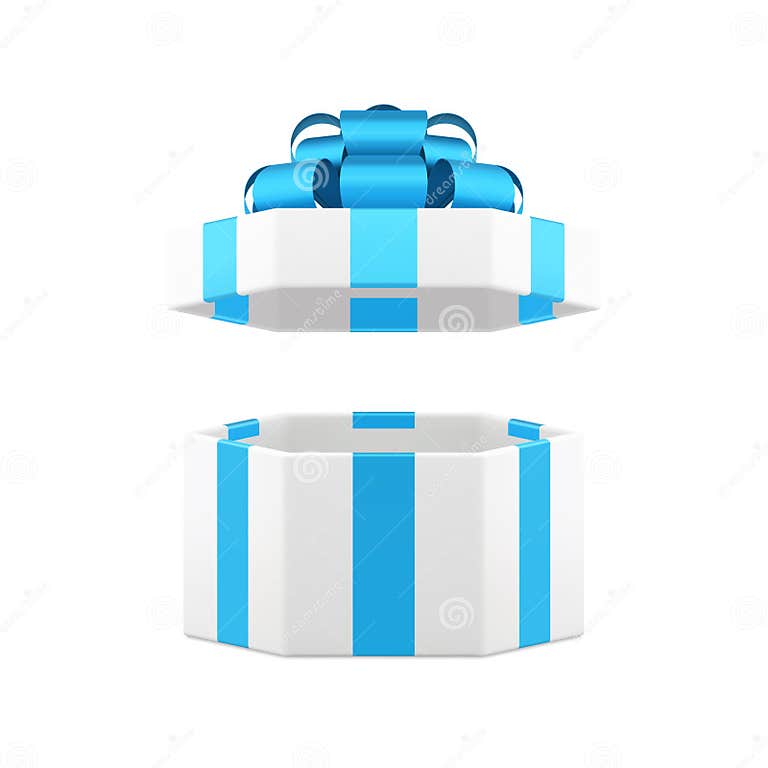 White Hexagonal Open Gift Box with Blue Bow Ribbon Present Package 3d ...