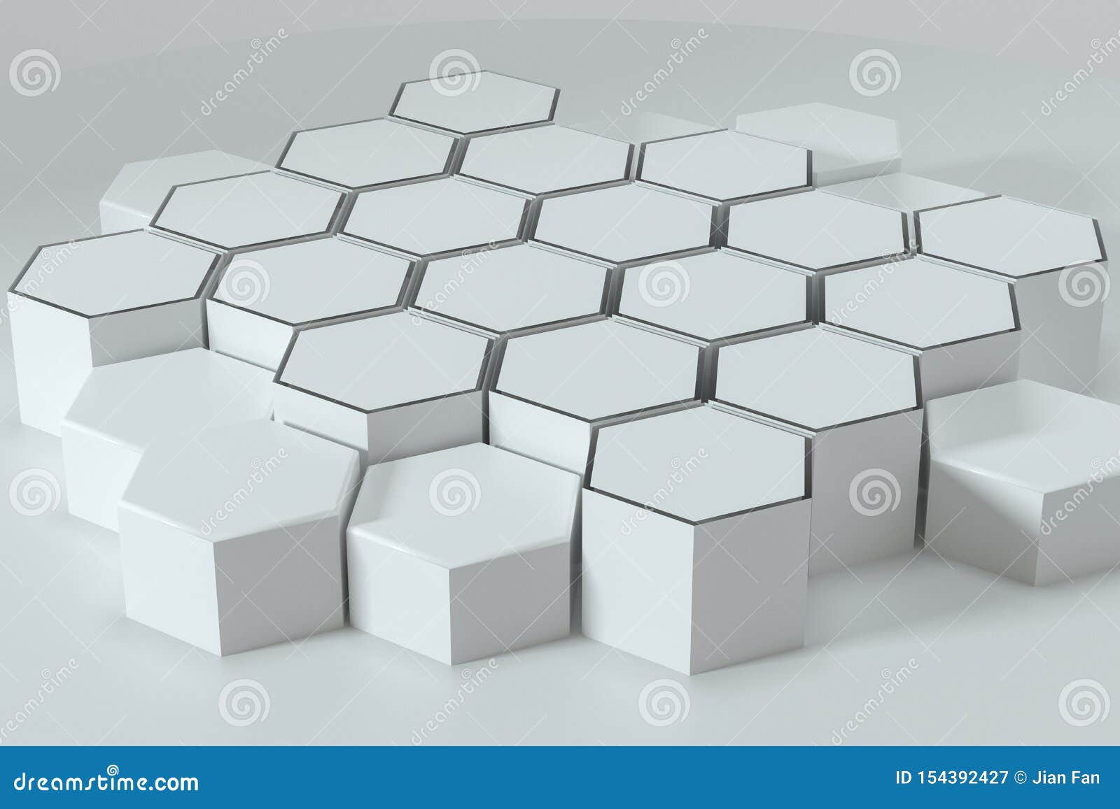 White Hexagonal Platforms Connected Together Background, 3d Rendering ...