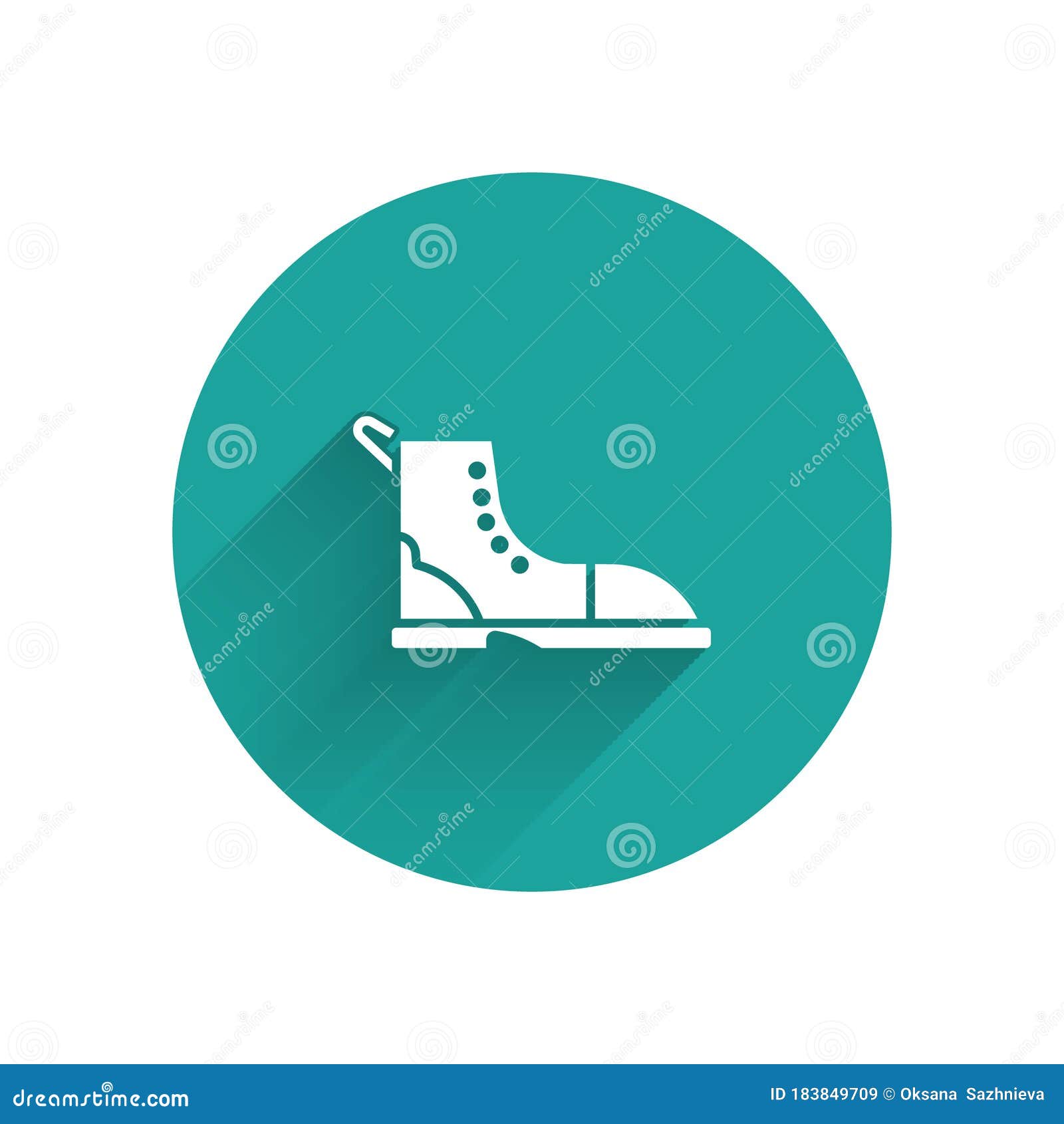 White Hiking Boot Icon Isolated with Long Shadow. Green Circle Button ...