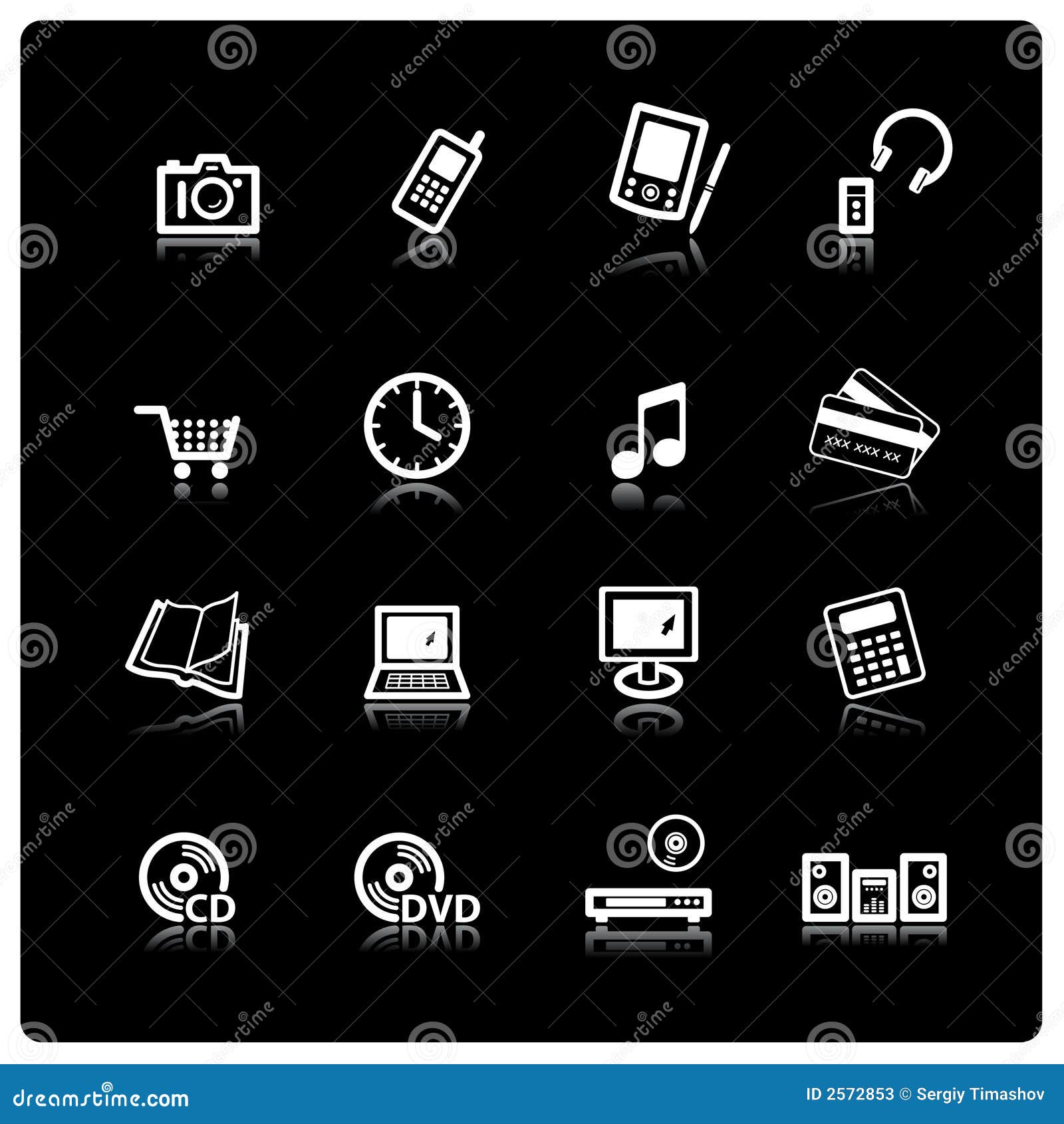 Electronics Icons With Color Buttons On Gray Background. Cartoon Vector ...