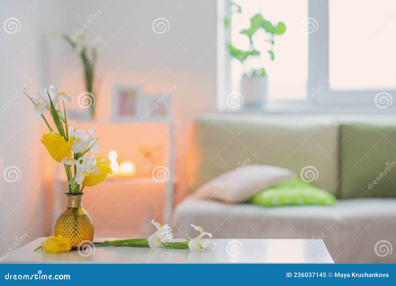Home Interior with Spring Flowers and Decorations Stock Image - Image ...