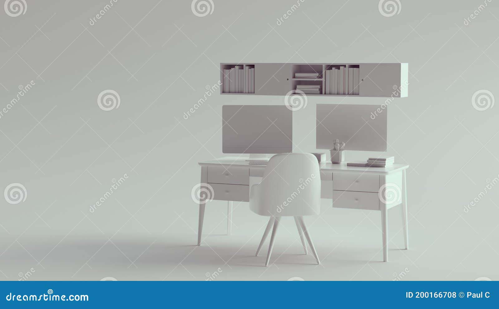 White Home Office Simple Setup Stock Illustration - Illustration of ...