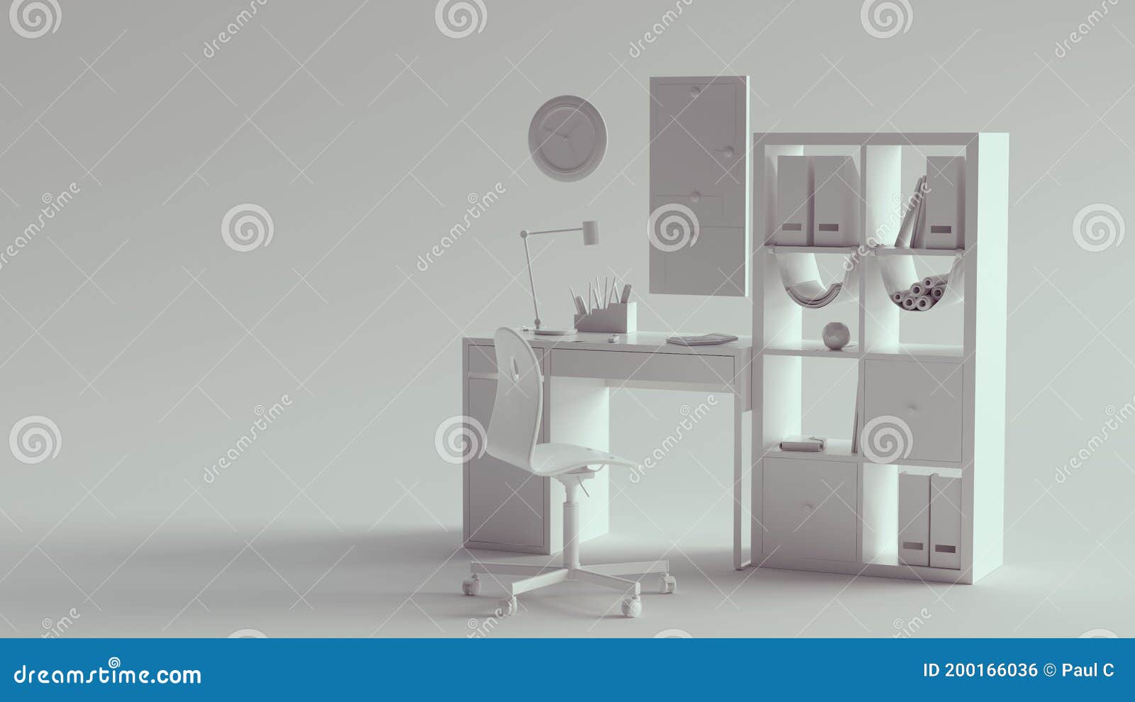 White Home Office Small Simple Setup Stock Illustration - Illustration ...