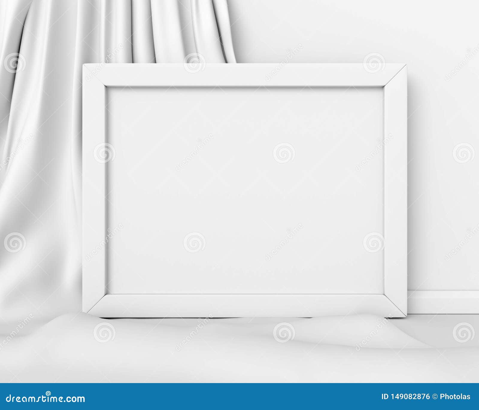 White Frame Horizontal Mockup on a White Fabric Background Abstract ...