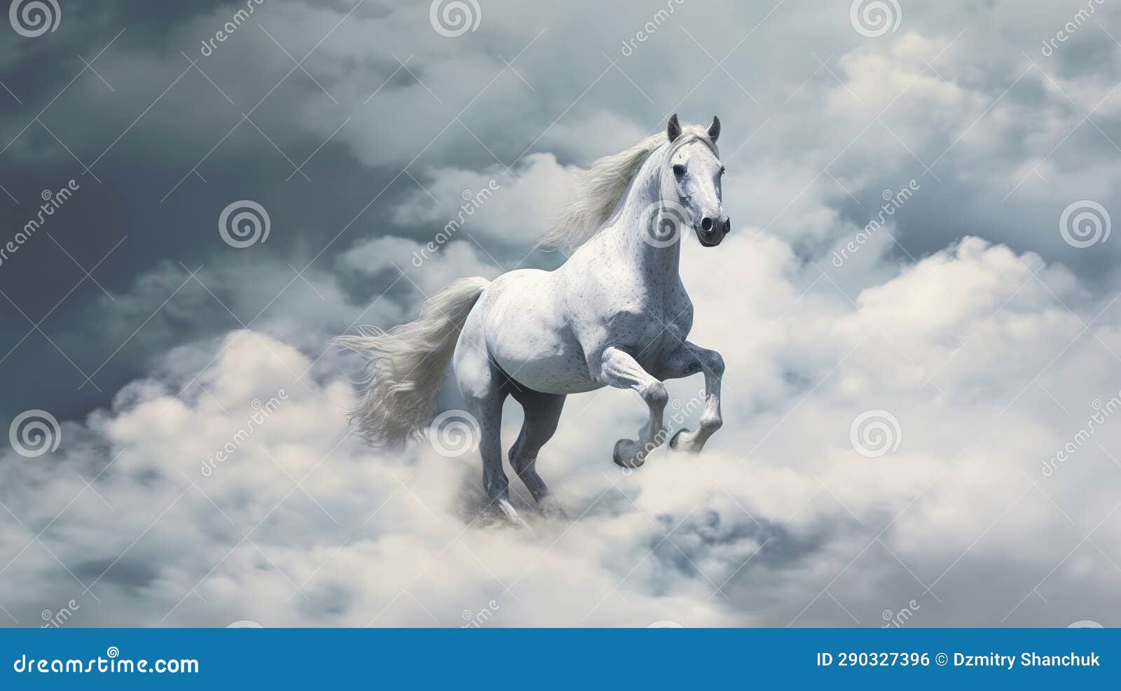 Horse Runs in the Clouds, Generative AI Stock Illustration ...