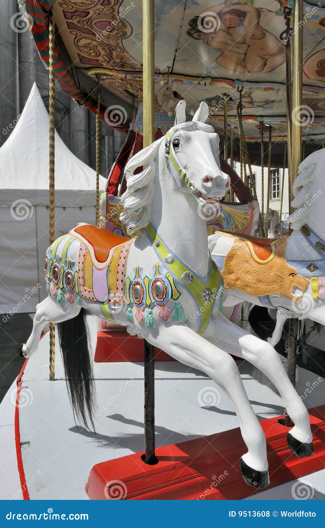 White Horse on Old Fairground Carousel Stock Photo - Image of color ...