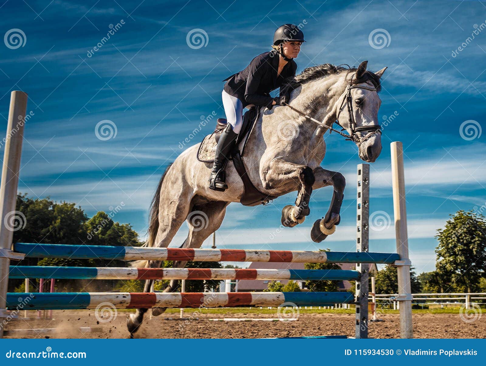 Horse Rider in Action Under Blue Sky. Stock Photo - Image of ...