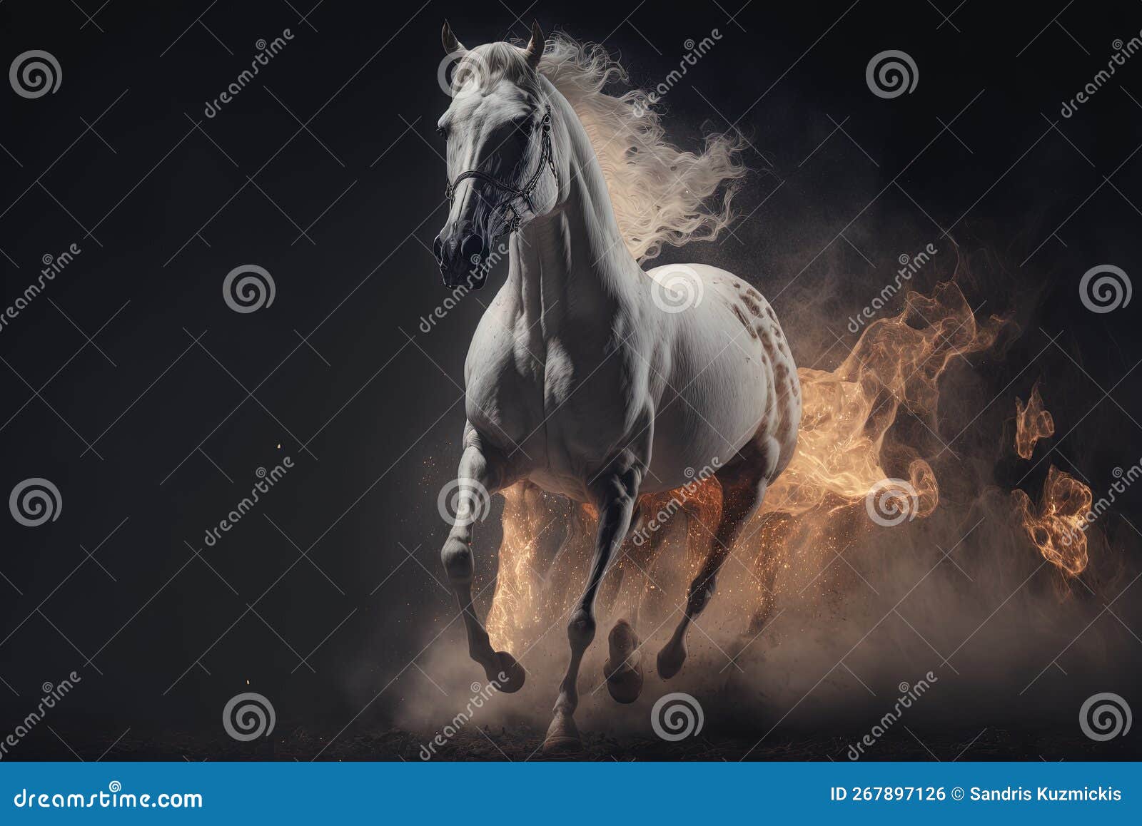 White Horse Running between Fire Flame. Generative AI Stock ...