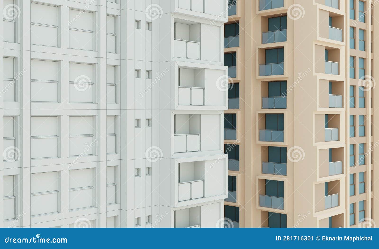 White Hotel Building Wireframe Render Architecture Modern Style Stock ...