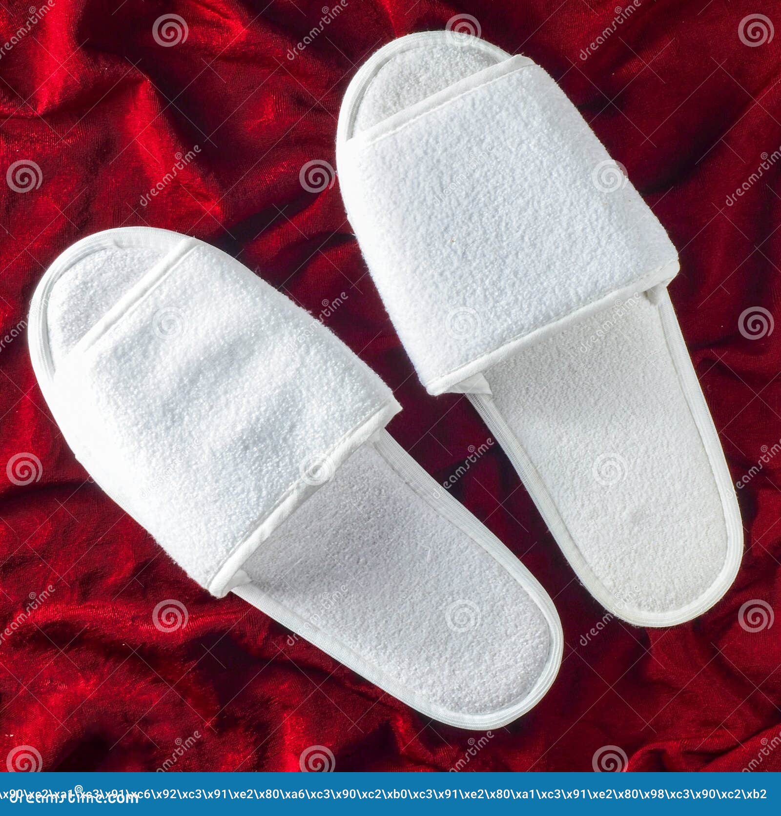 White Hotel Slippers on a Red Mat. Top View Stock Image - Image of home ...