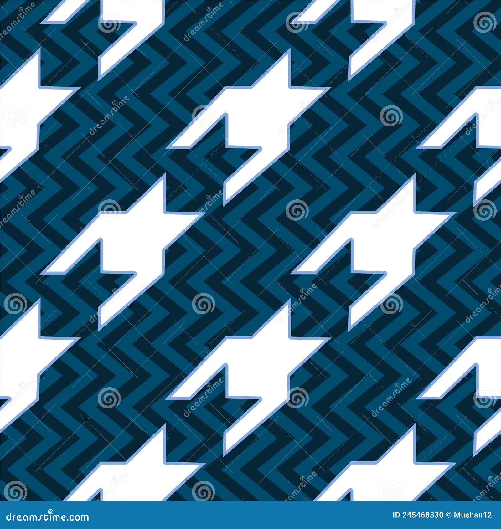 White Houndstooth Pattern on Blue Chevron Fabric Swatch Stock Vector ...
