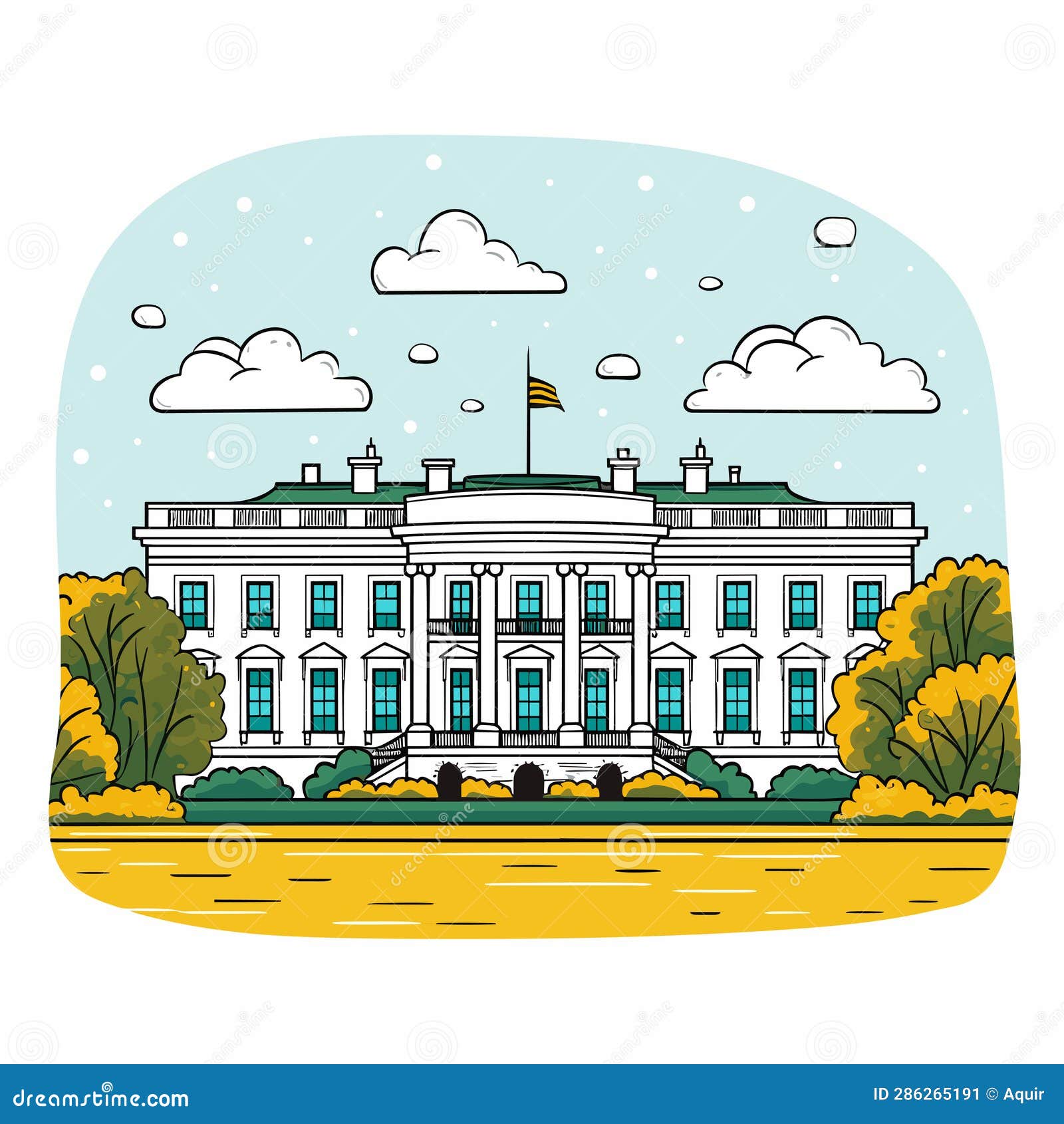 The White House. White House Hand-drawn Comic Illustration. Vector ...