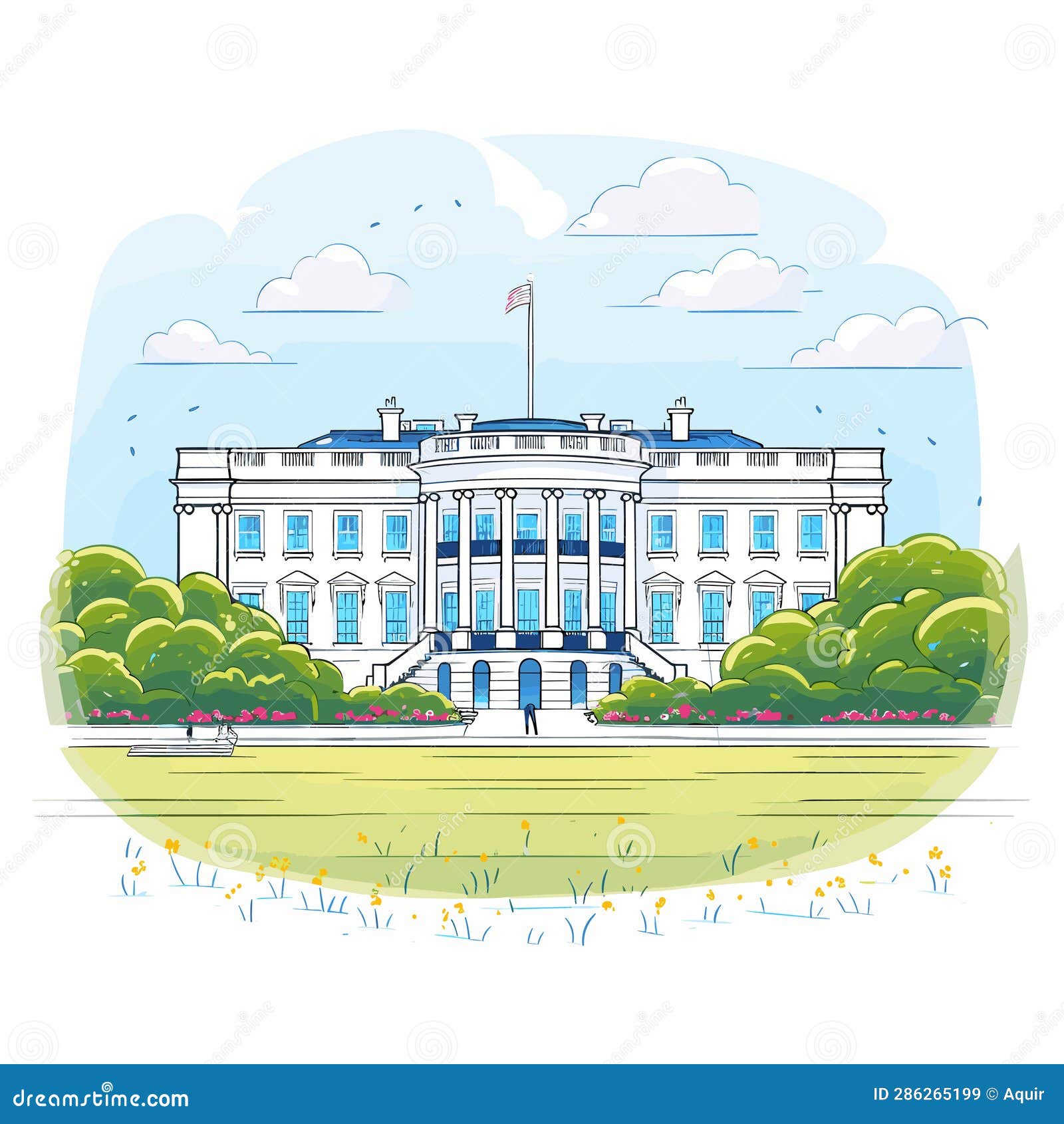 The White House. White House Hand-drawn Comic Illustration. Vector ...